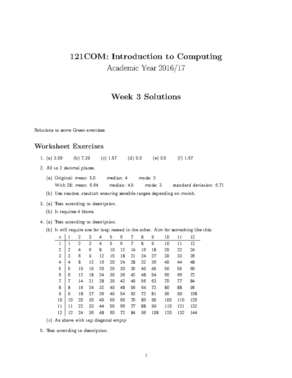 Worksheet 3 Answers - 121COM: Introduction to Computing Academic Year 2016/ Week 3 Solutions ...