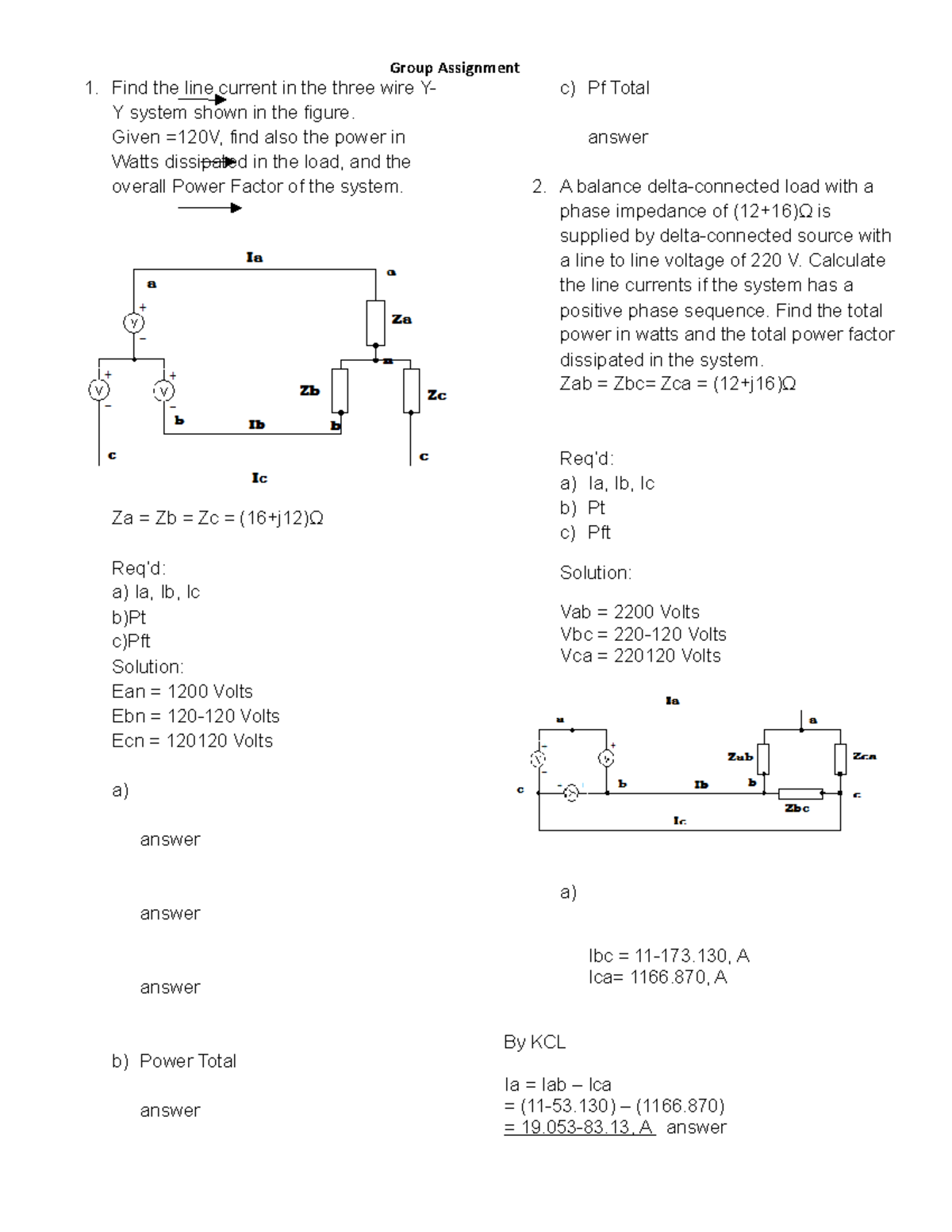 Circuits 3 - Solved problems in three phase loads - Find the line current in the three wire Y- Y ...