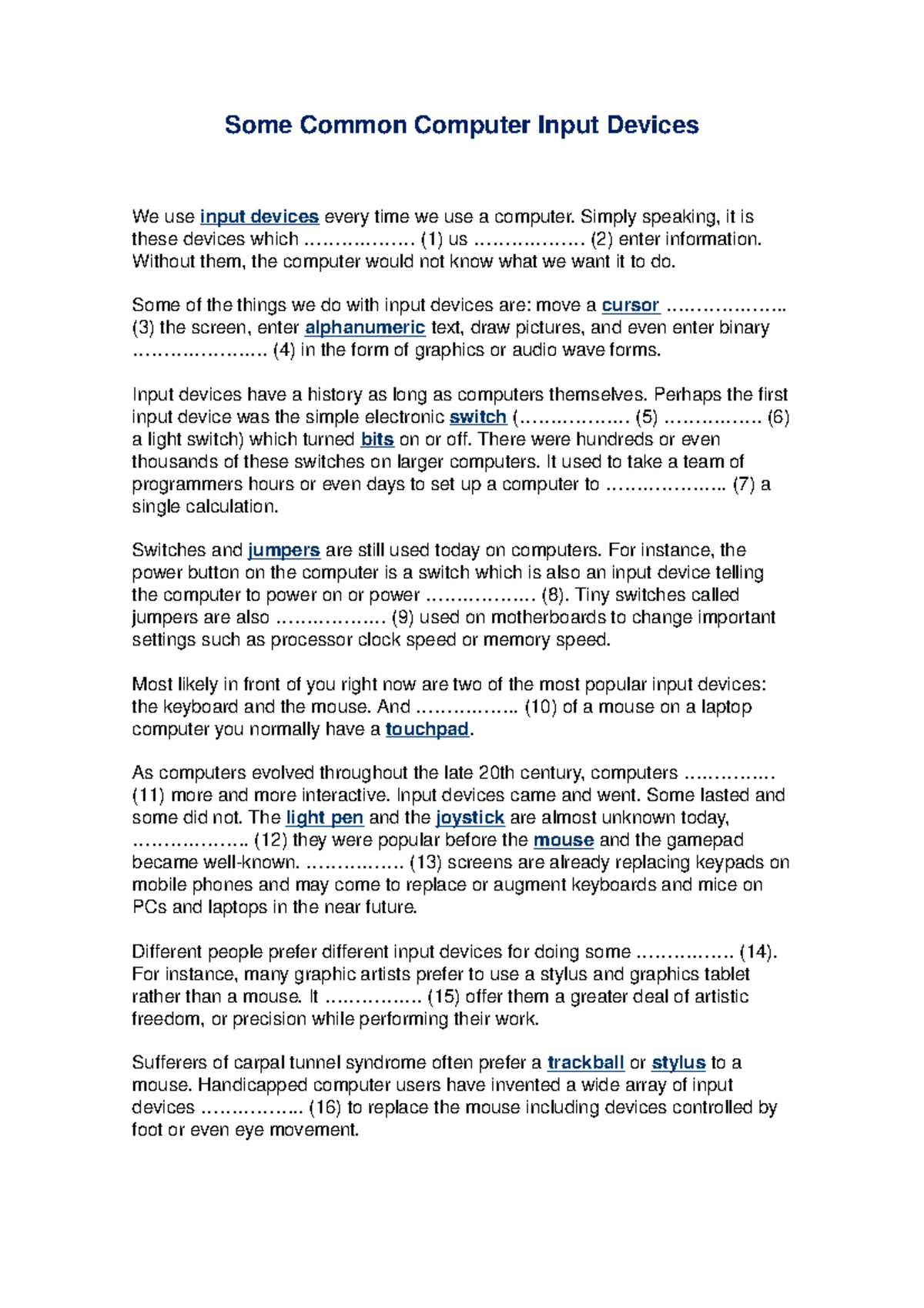 Seminar assignments - some common computer input devices - Some Common ...