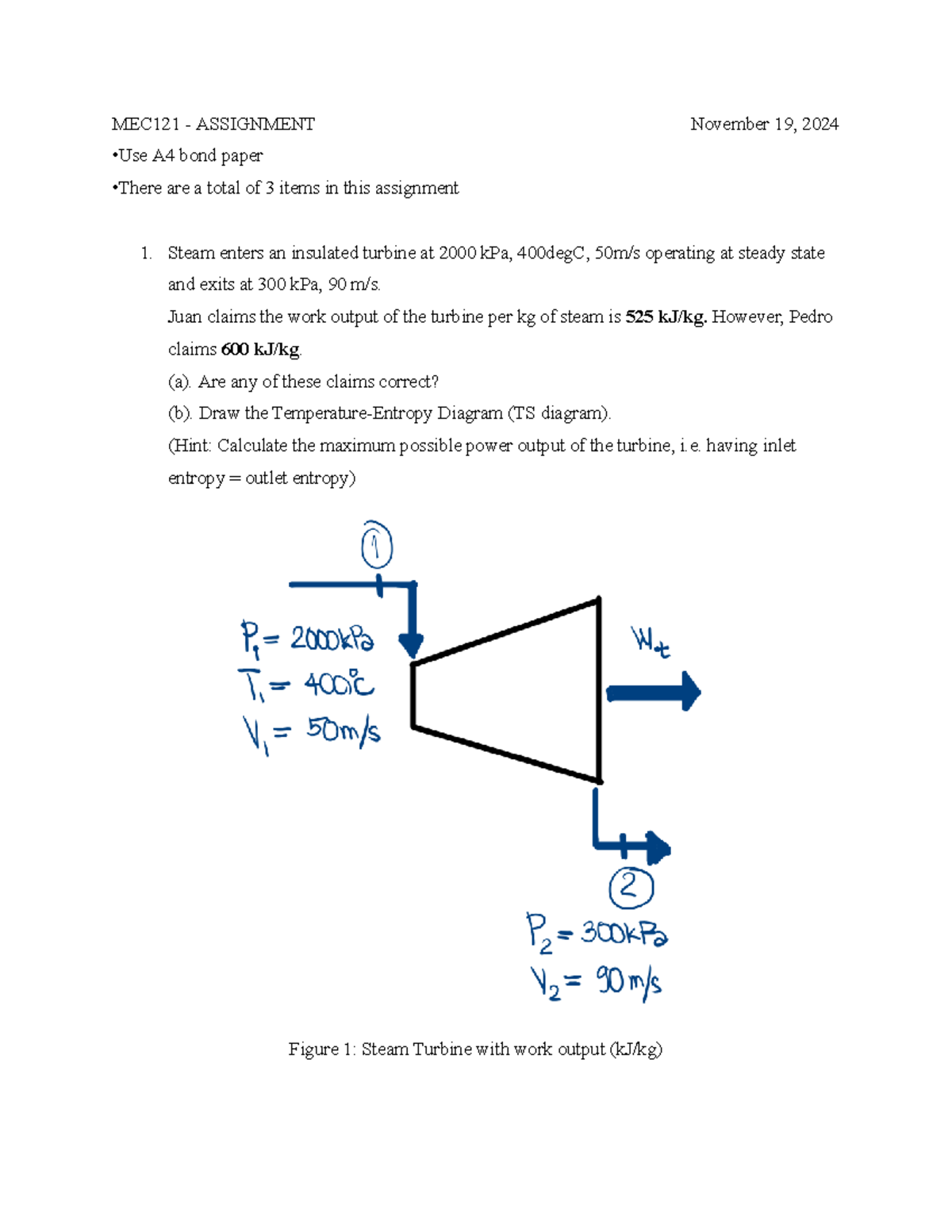 MEC121- Assignment-Nov-19-2024 - MEC121 - ASSIGNMENT November 19, 2024 •Use A4 bond paper •There ...