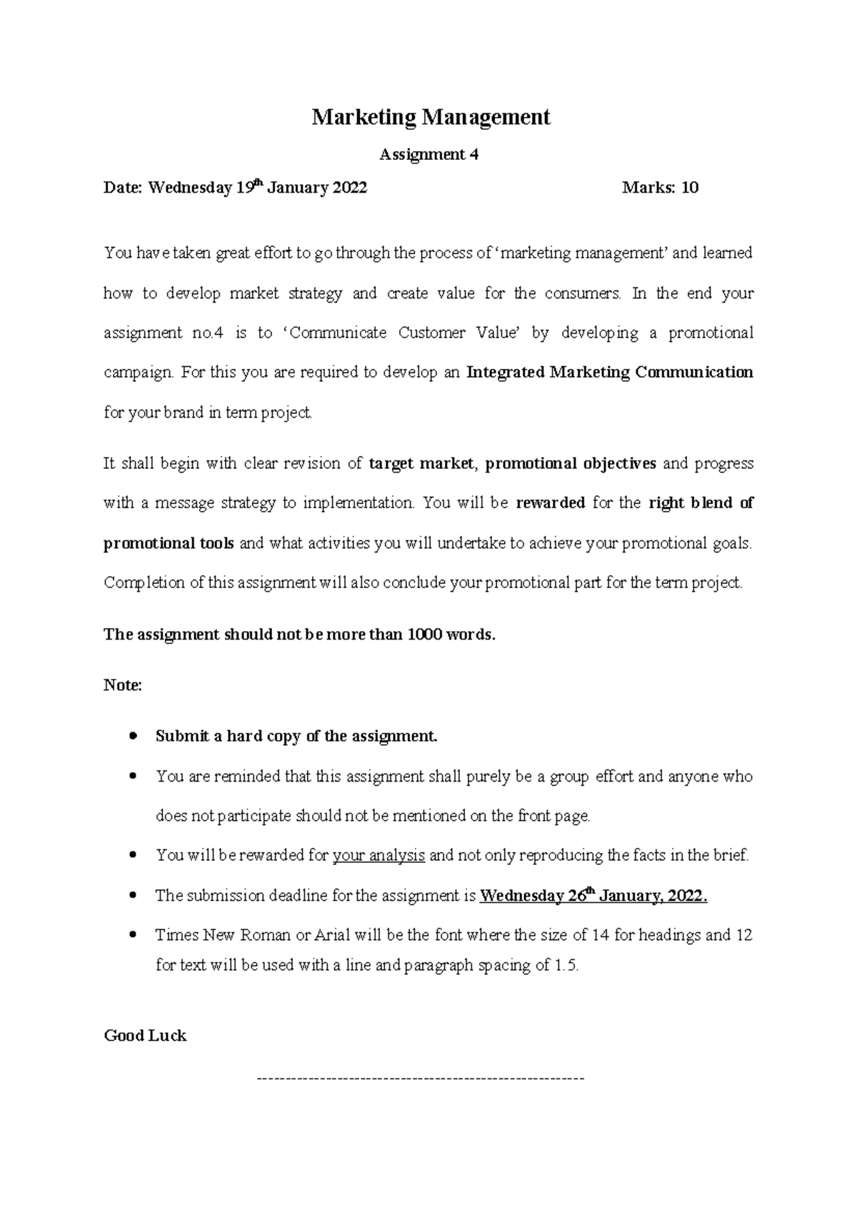 Marketing Management Assignment No for 3 F21 - Marketing Management ...