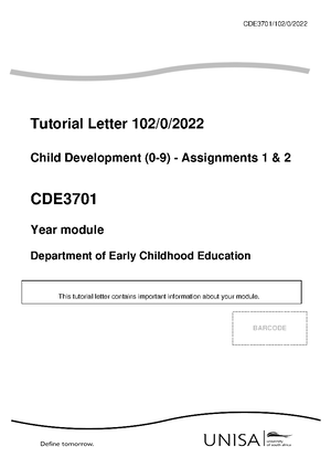 Child Development CDE3701 - CDE3701 - Unisa - Studocu