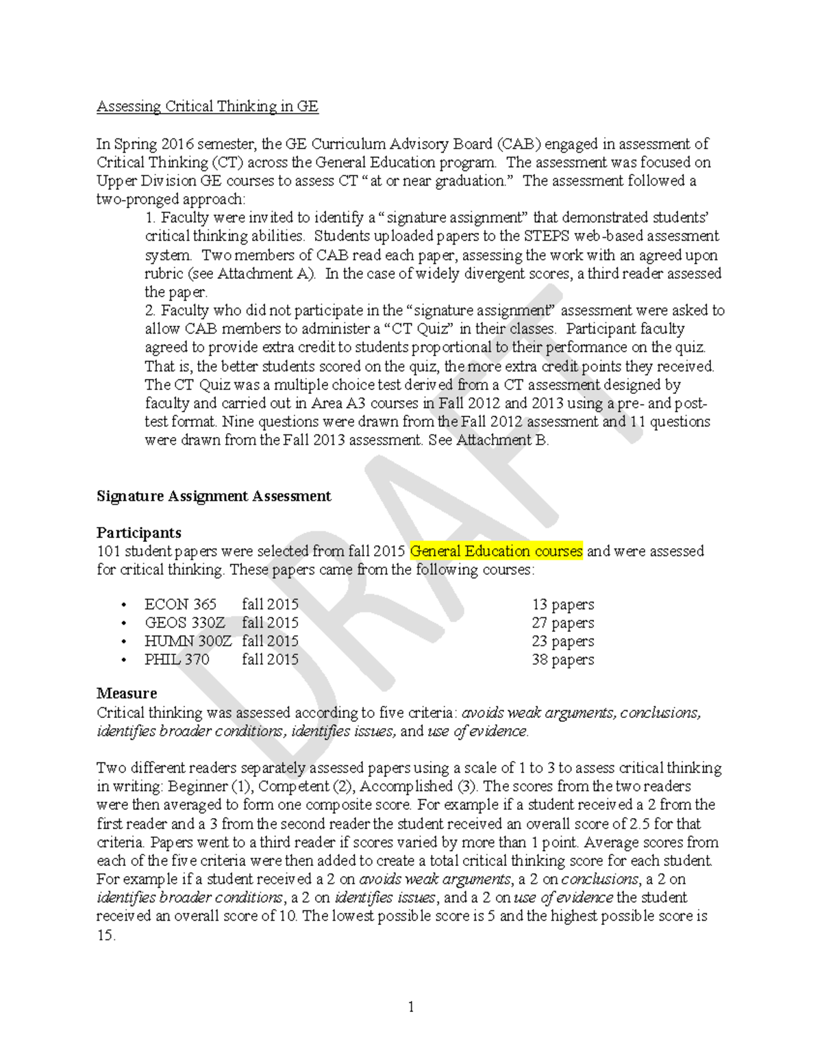 Critical thinking assessment report 2016 - Assessing Critical Thinking ...