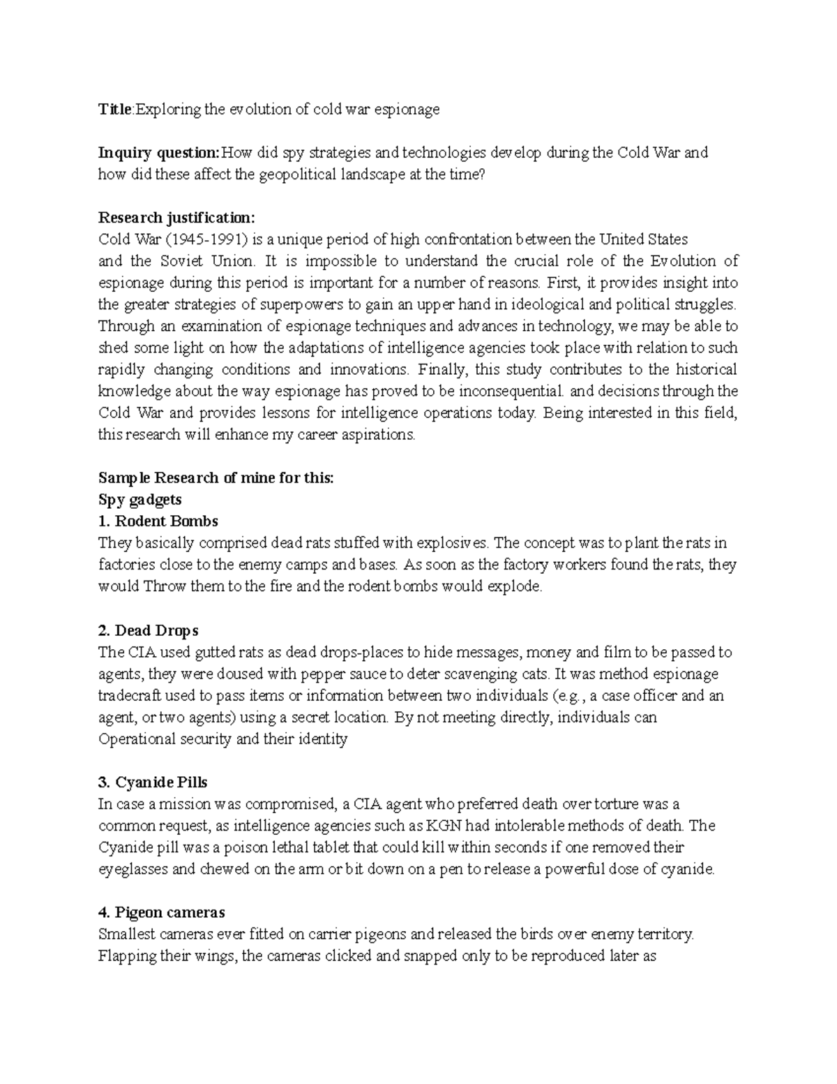 The evolution of cold war espionage - Title:Exploring the evolution of ...