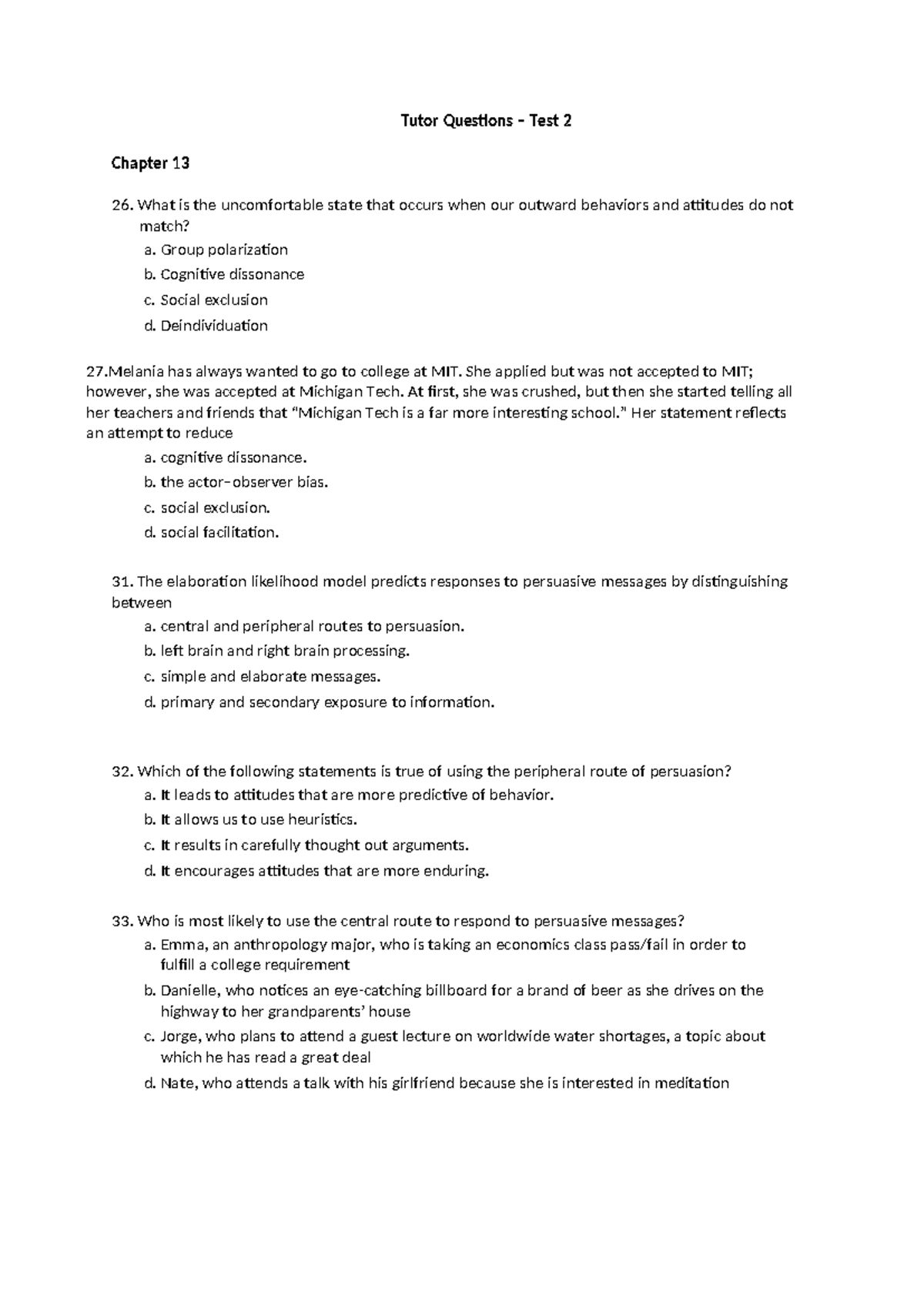 Test 2 Tutor Questions - Tutor Questions – Test 2 Chapter 13 26. What ...