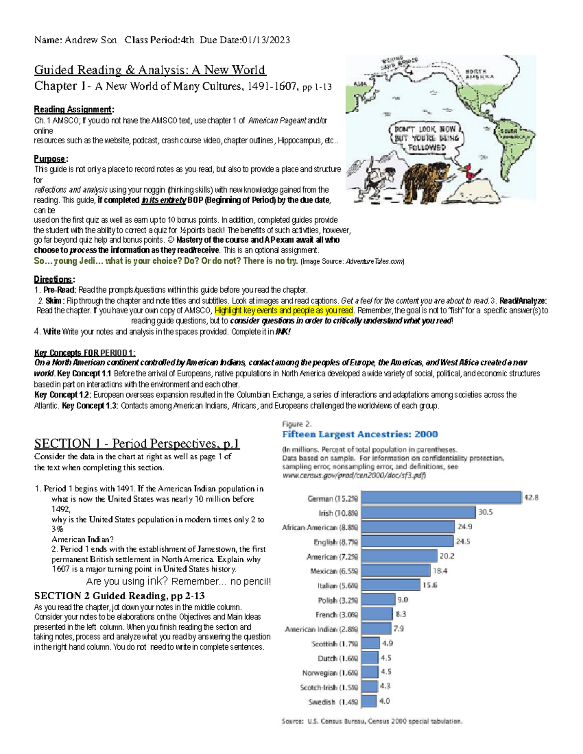 Apush Amsco Guided Reading chapter 1 (Answers) - Name: Andrew Son Class ...