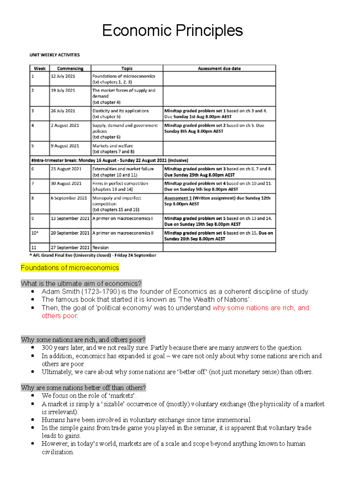 Economic Principles Notes - Economic Principles Foundations of ...