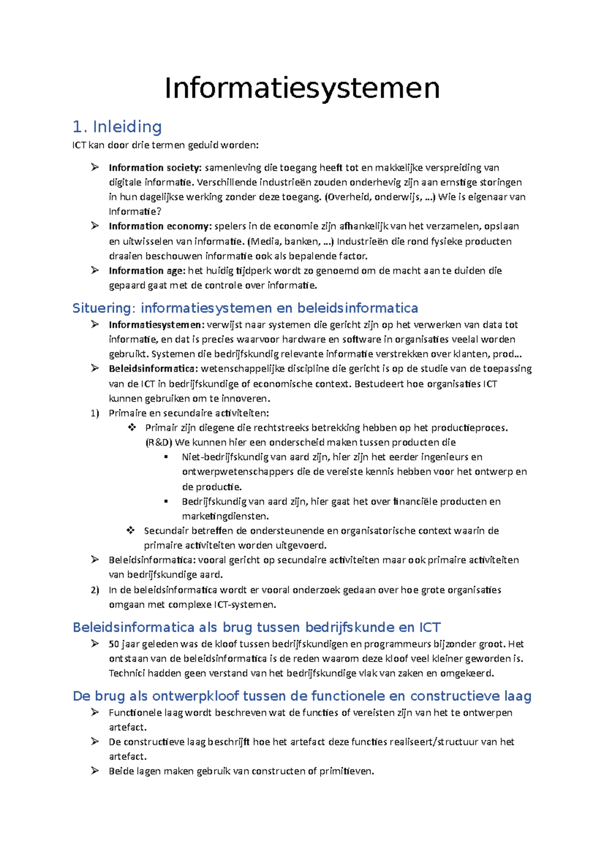 Infosystemen - Samenvatting Informatiesystemen - Informatiesystemen 1 ...