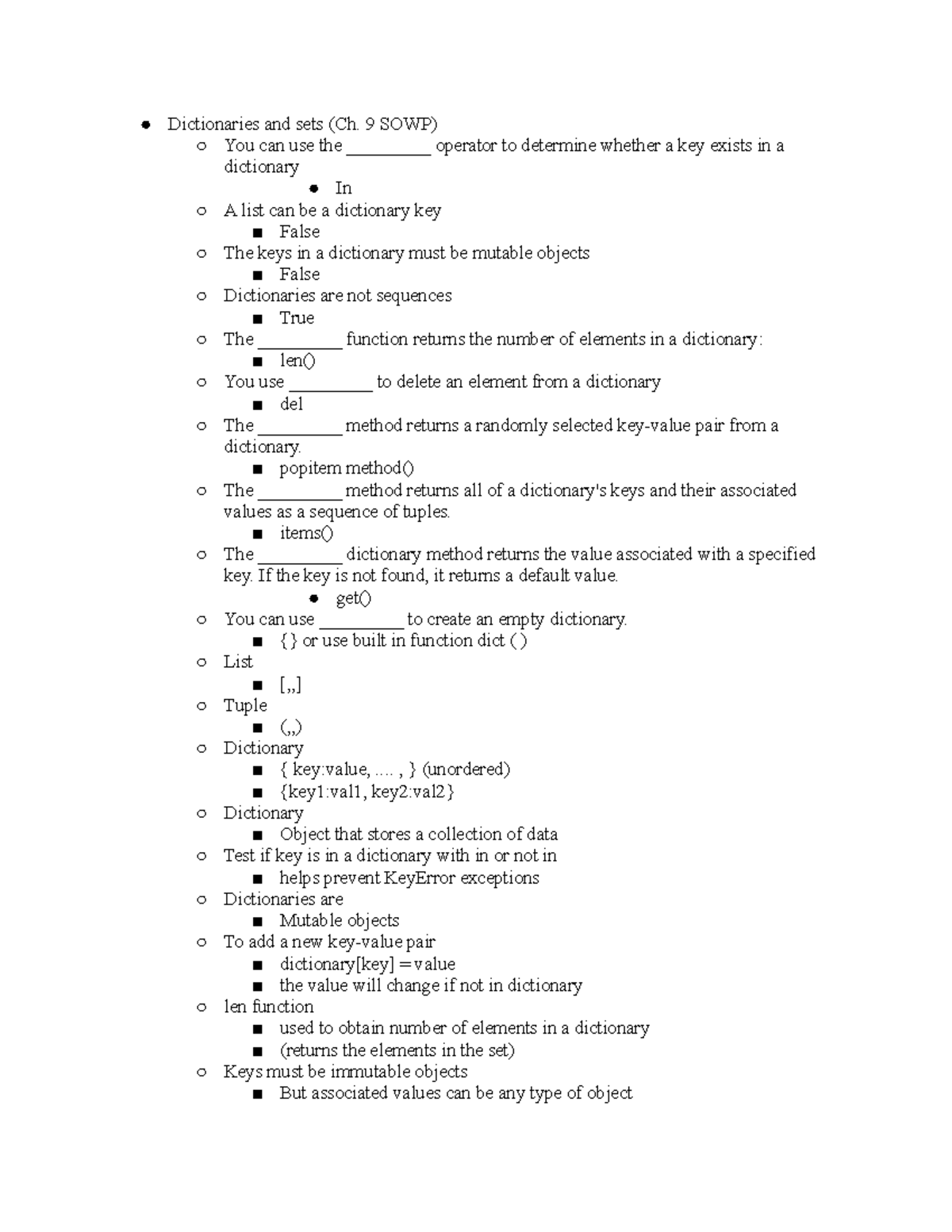 CS-Final Exam Notes - Sample questions related to Python with answers ...