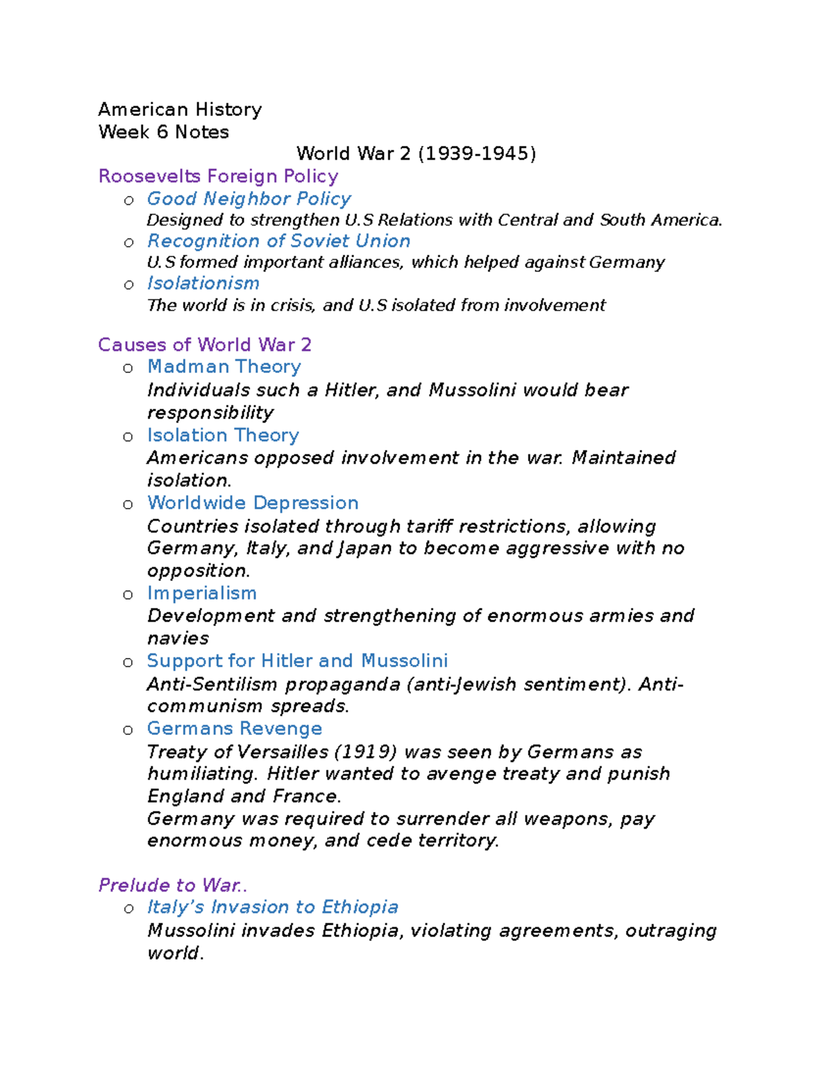 HIST. Week 6 Notes: World War 2 - American History Week 6 Notes World ...