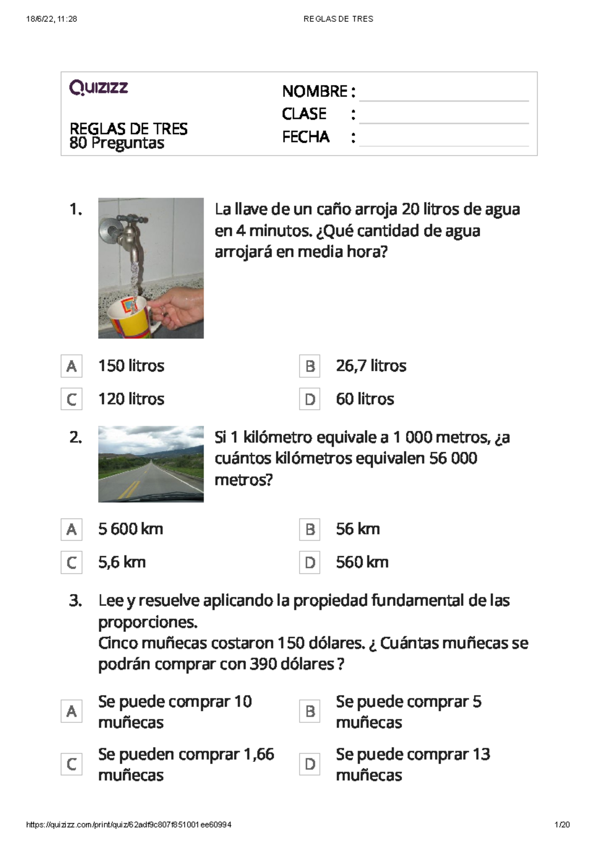 Reglas DE TRES - hghhhhhh - REGLAS DE TRES 80 Preguntas NOMBRE : CLASE ...