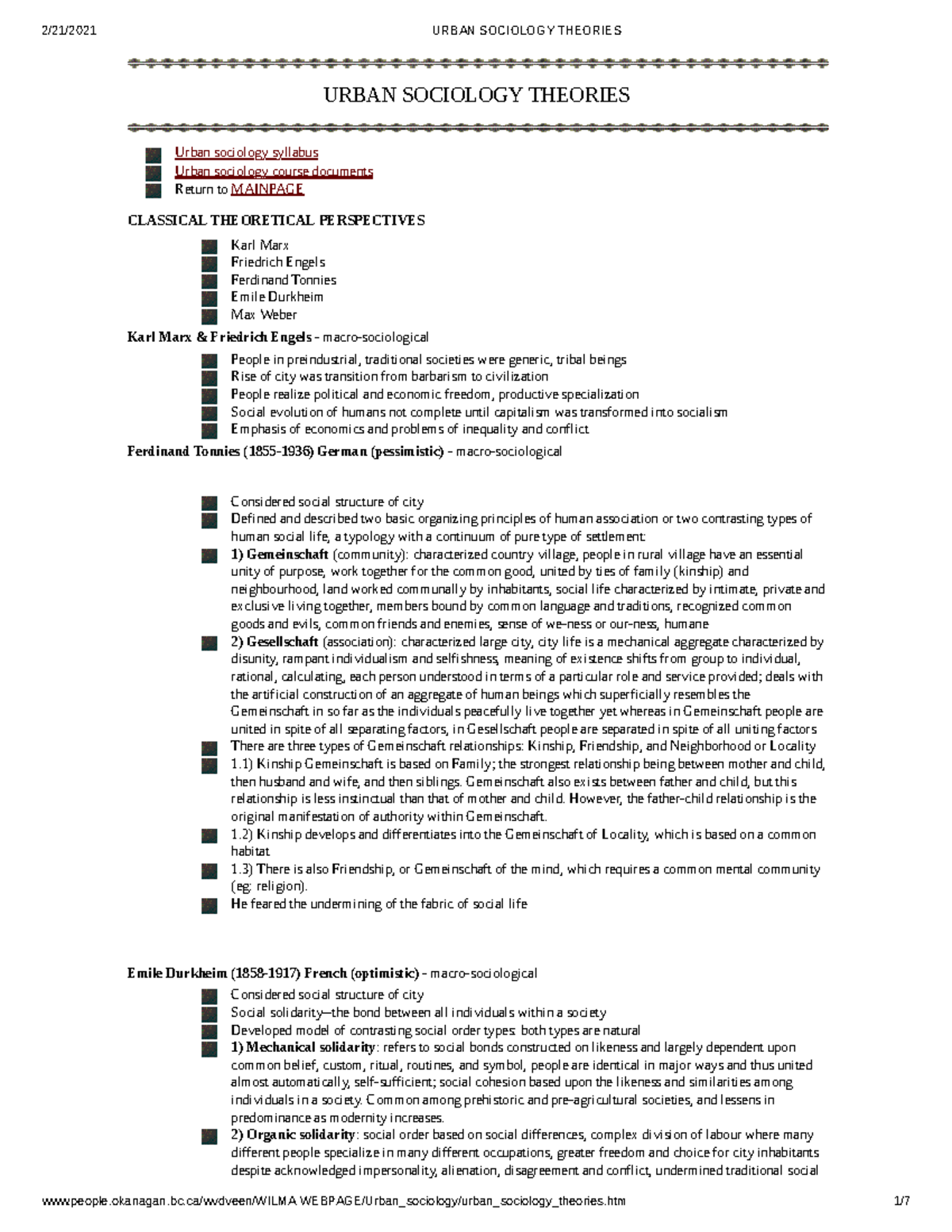 Urban Sociology Theories - URBAN SOCIOLOGY THEORIES Urban sociology ...