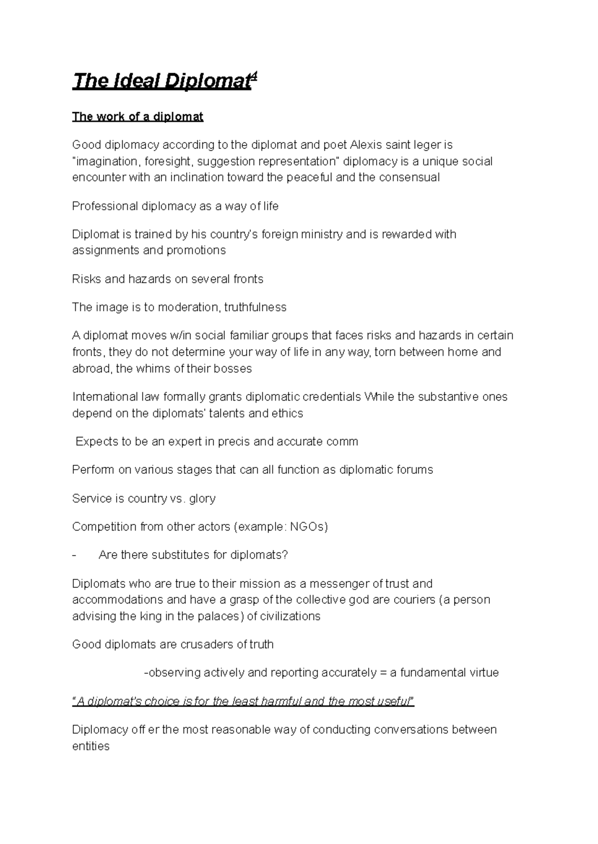 Notes diplomacy thursday - The Ideal Diplomat 4 The work of a diplomat ...