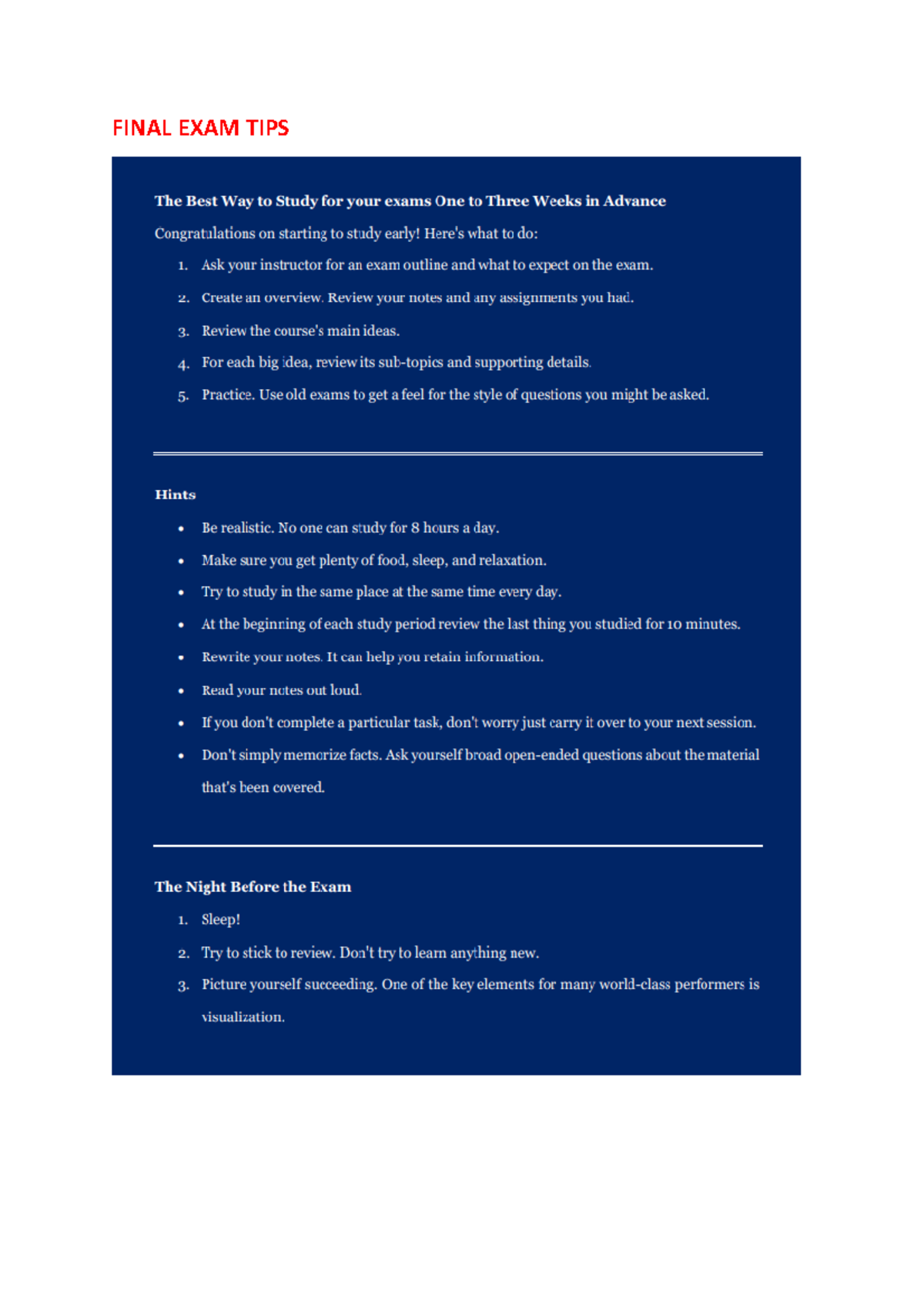 Final EXAM Techniques - TIPS - MAA103 - FINAL EXAM TIPS - Studocu