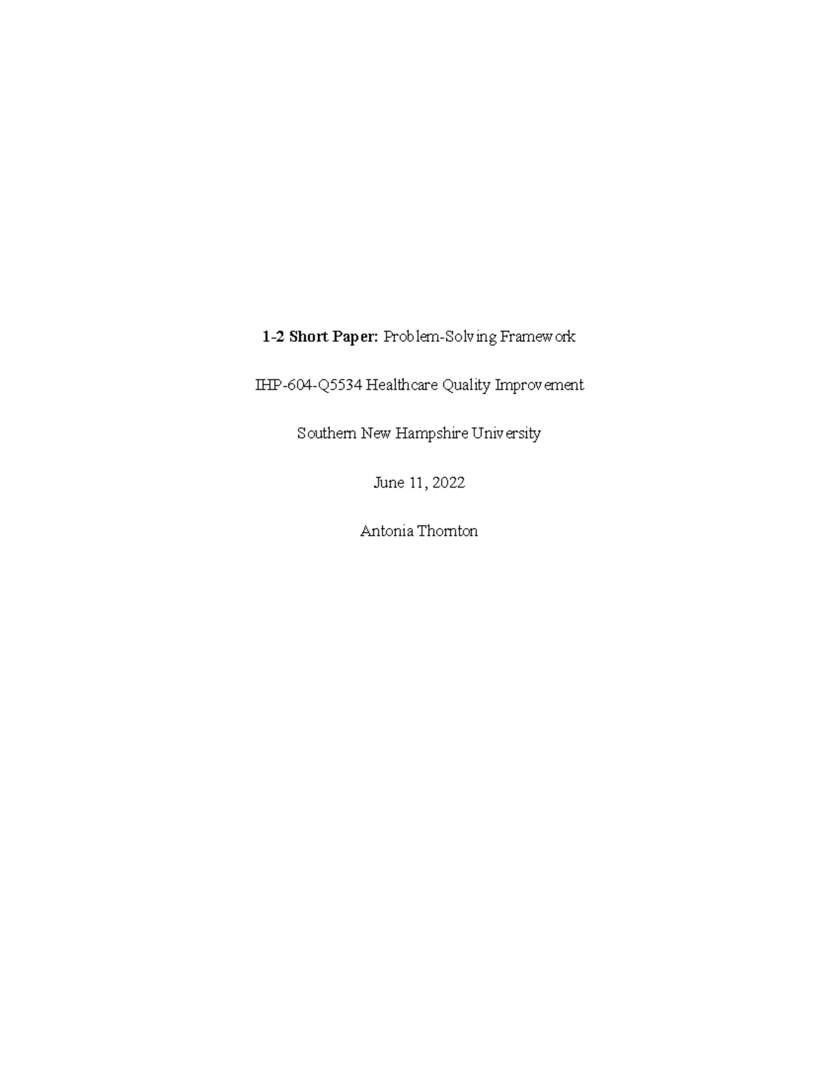 1-2 Short Paper Problem-Solving Framework - 1-2 Short Paper: Problem ...