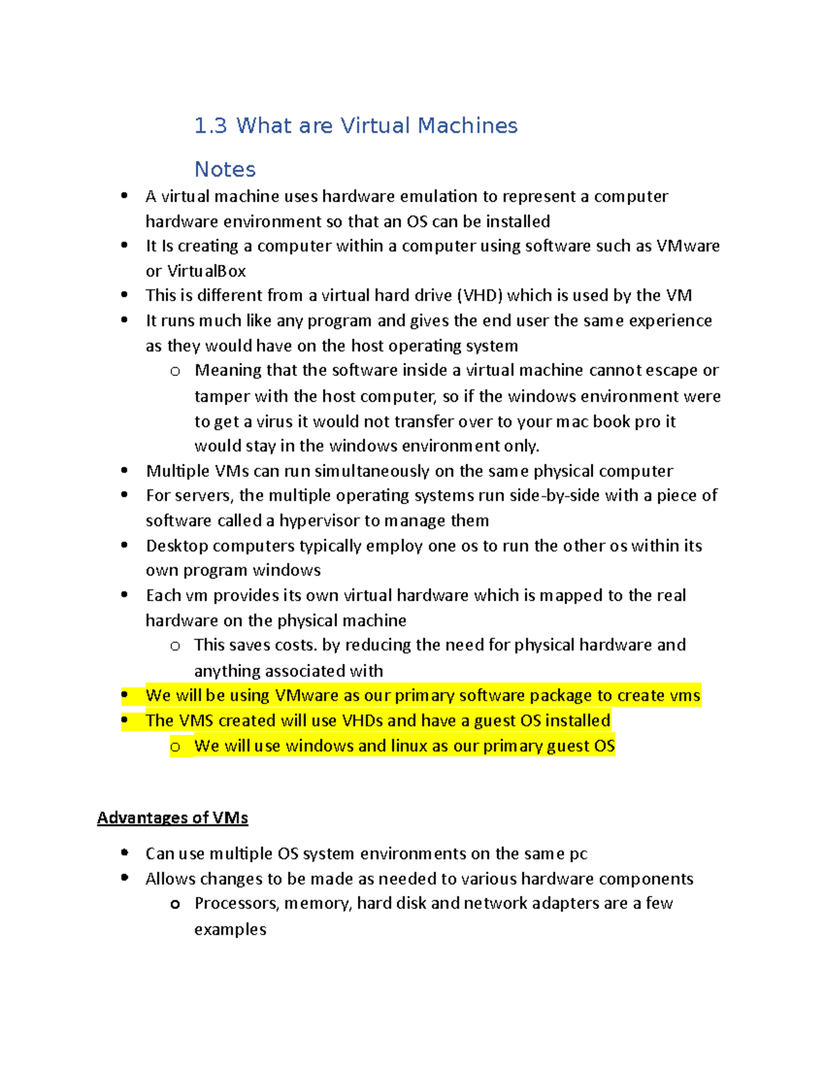 1 3 Virtual Machine Notes 1 What Are Virtual Machines Notes A Virtual