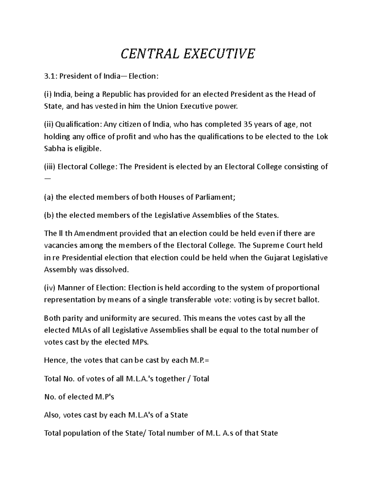 Central Executive AND Cabinet - CENTRAL EXECUTIVE 3: President of India ...