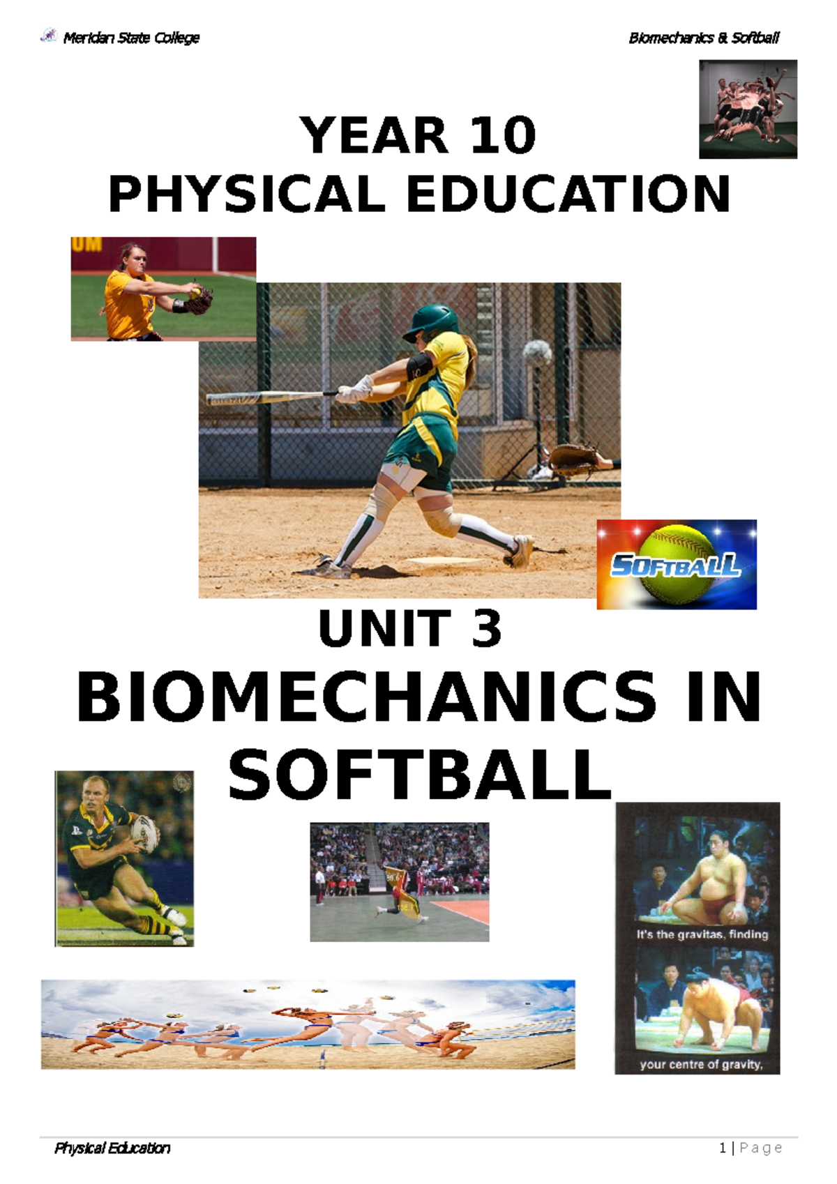 Biomechanics Work Booklet Softball - YEAR 10 PHYSICAL EDUCATION UNIT 3 ...