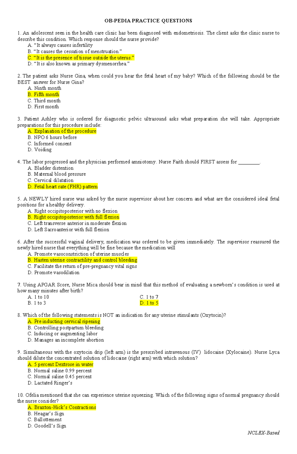 OB- Pedia Practice Questions - OB-PEDIA PRACTICE QUESTIONS An ...