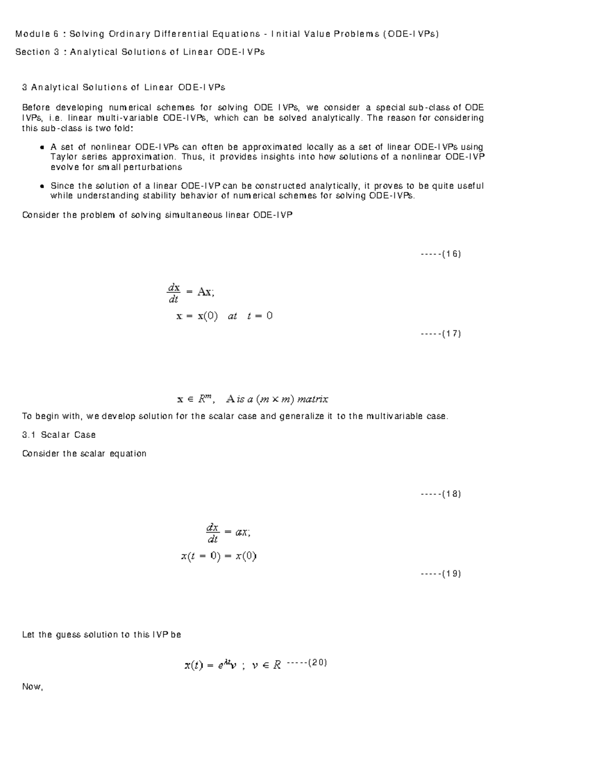 Section 3 - Analytical Solutions of Linear ODE-IVPs - M odu le 6 ...