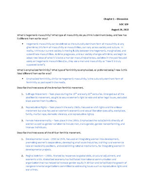 Chapter 3 Notes - Chapter 3 Notes SOC 329 September 5, 2022 Key Terms ...