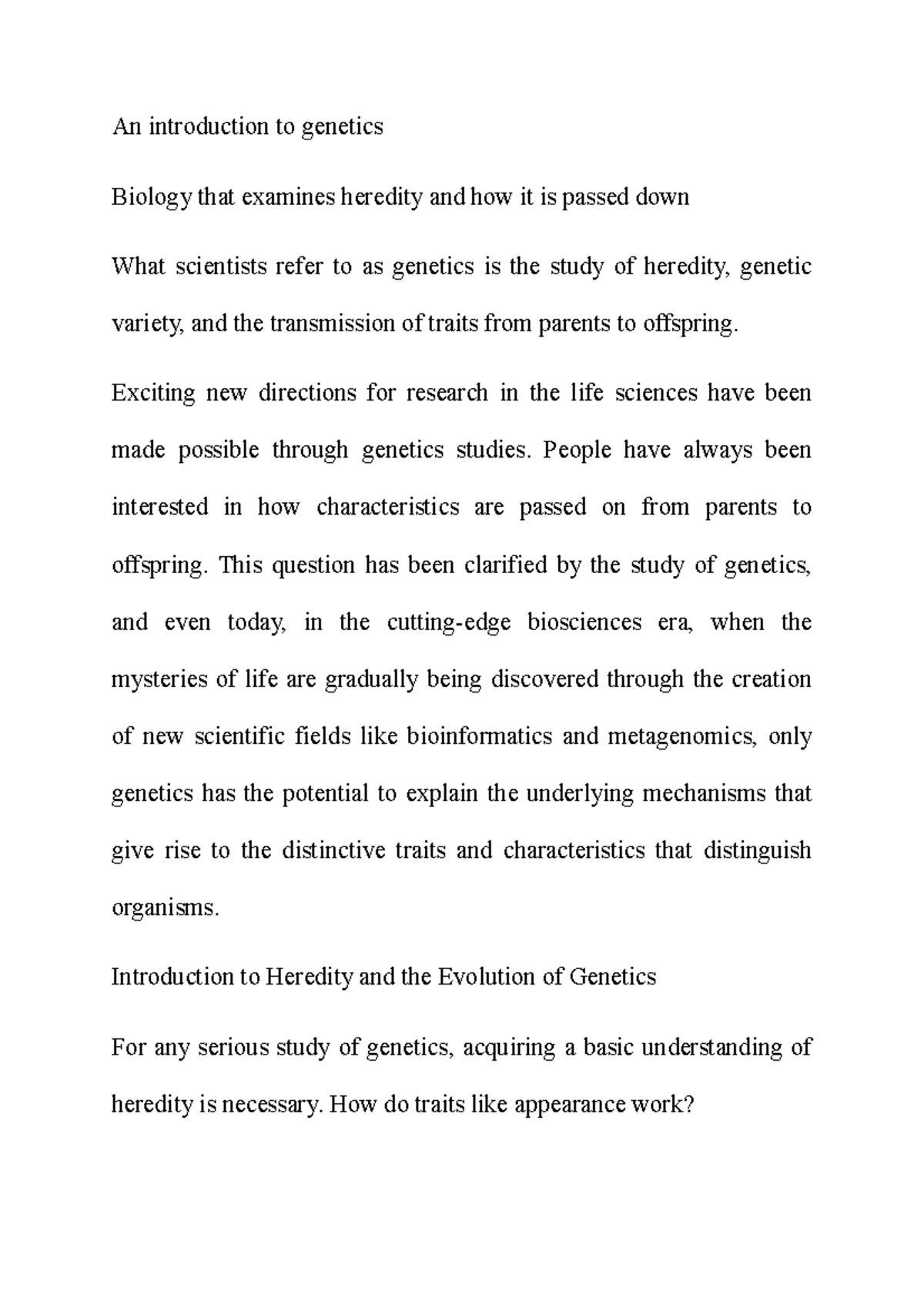 An introduction to genetics - An introduction to genetics Biology that ...