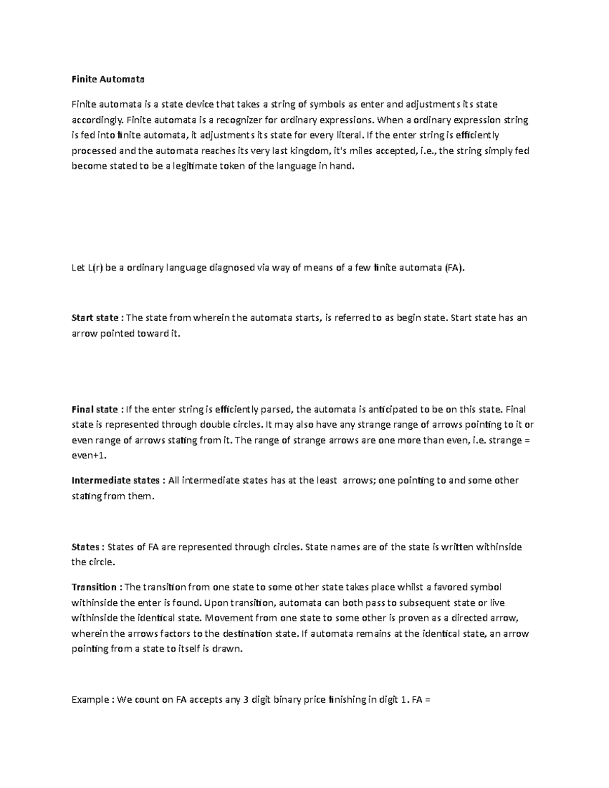 Finite Automata Wps Office Finite Automata Finite Automata Is A State Device That Takes A 