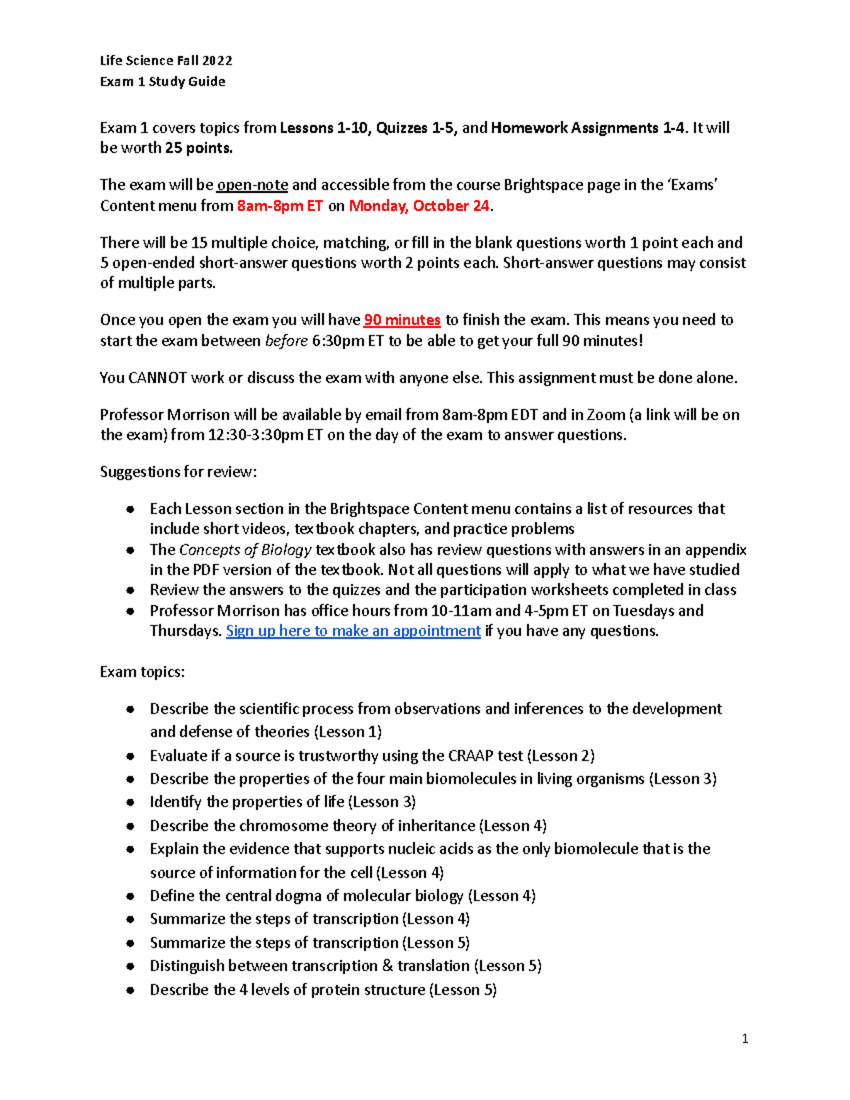 Midterm Study Guide - Unanswered - Life Science Fall 2022 Exam 1 Study ...