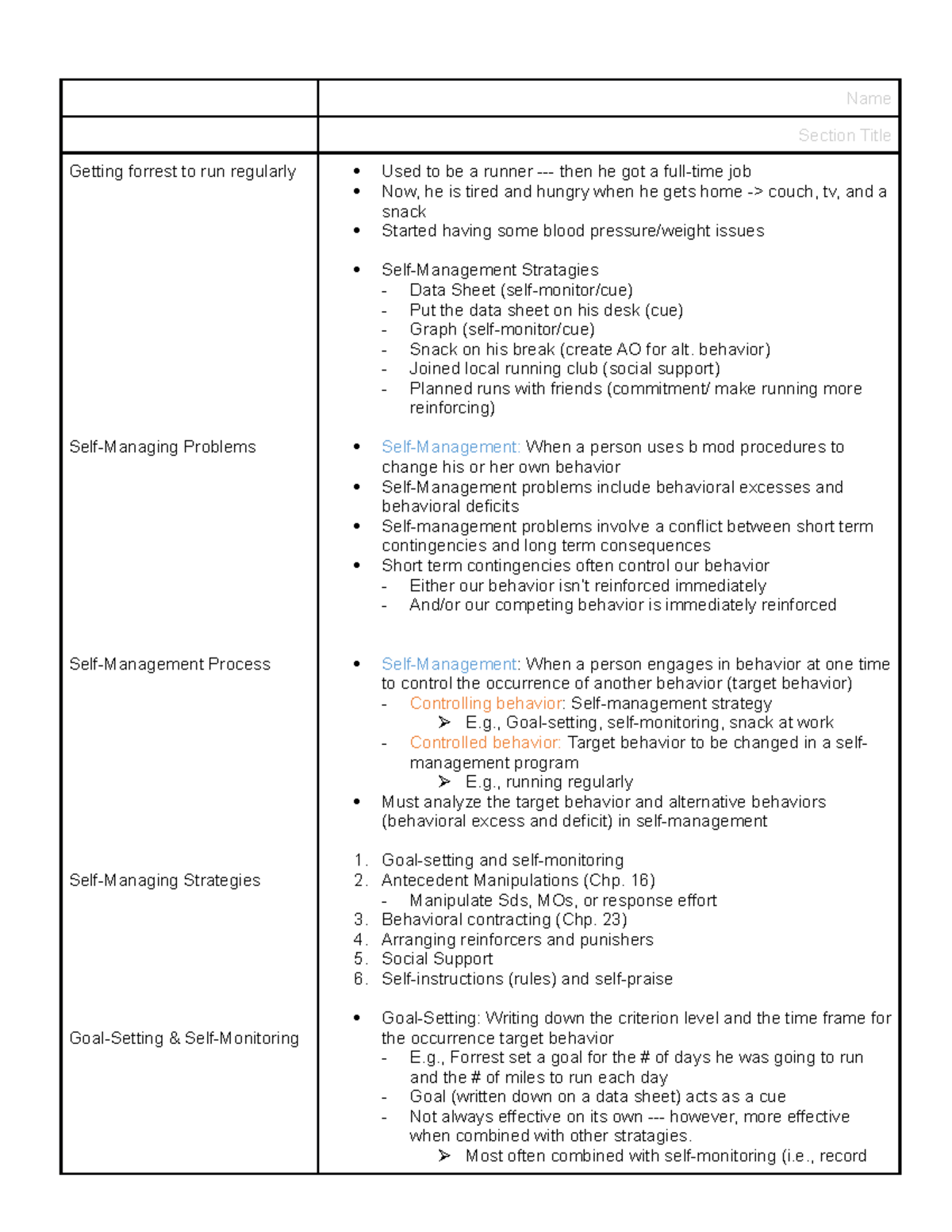 Self-management - Name Section Title Getting forrest to run regularly ...