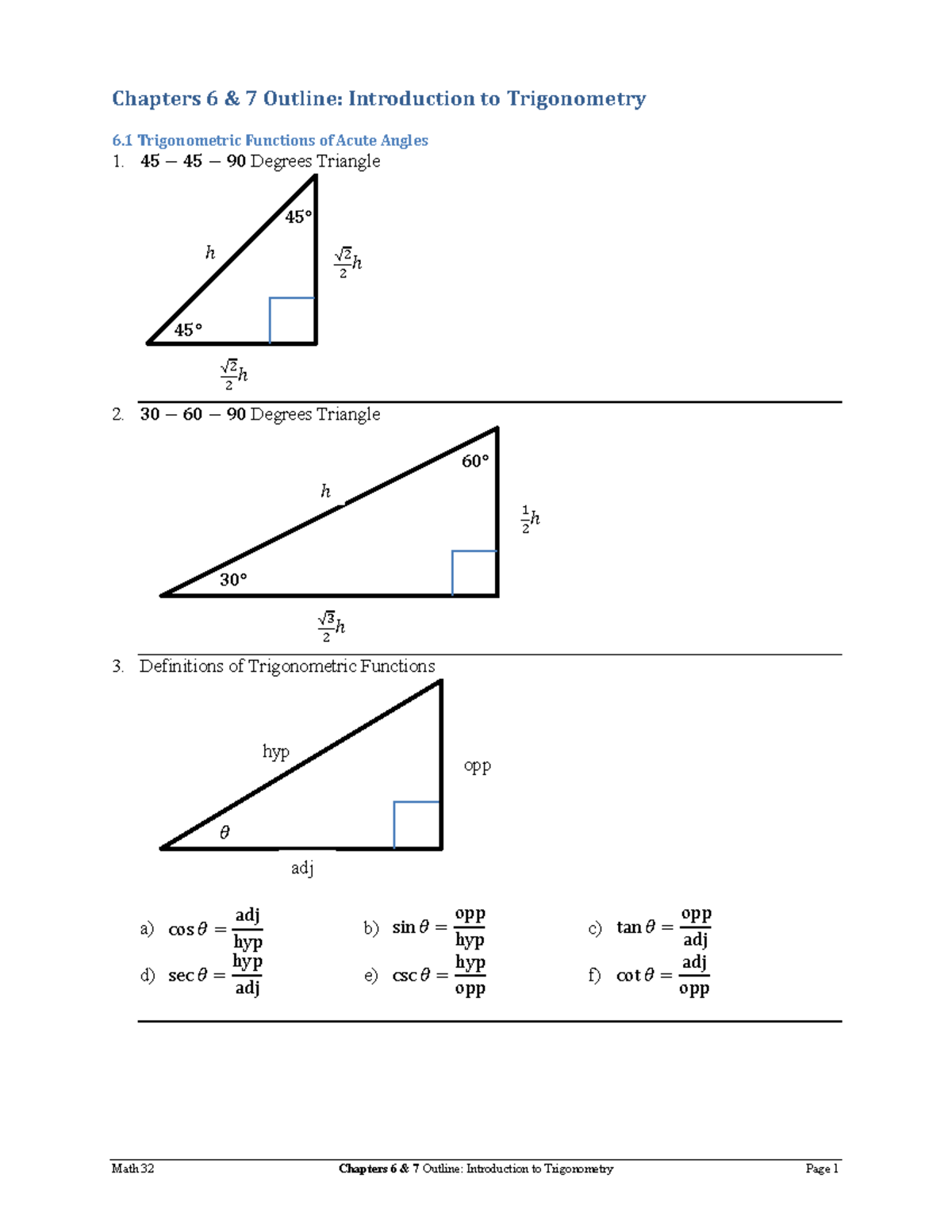 Ch06-10 Outline - Math 32 Chapters 6 & 7 Outline: Introduction to ...