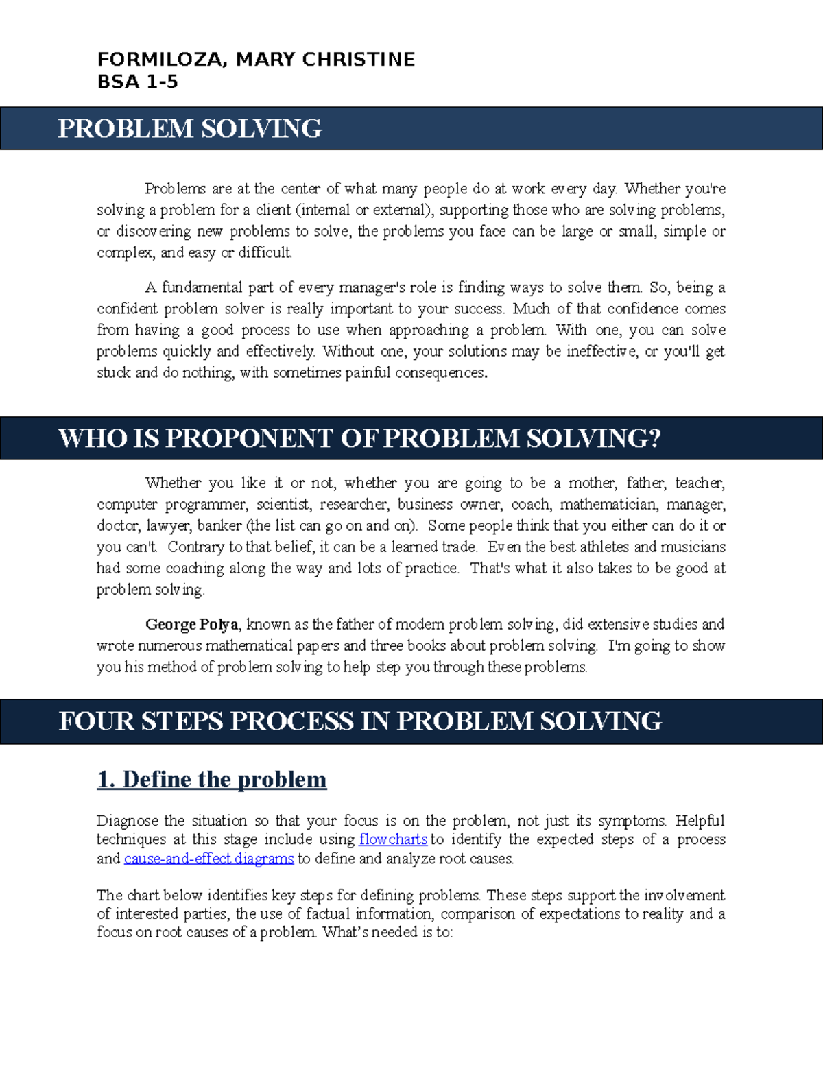 MATH Research - Grade: A+ - BSA 1- PROBLEM SOLVING Problems are at the ...