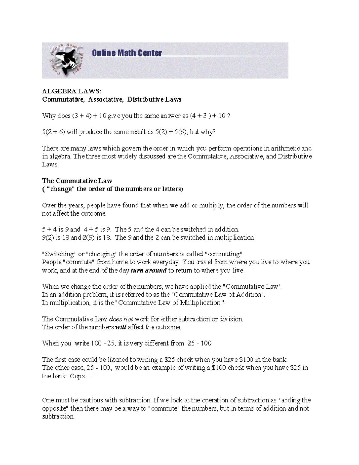 Algebra LAWS- Commutative, Associative, Distributive Laws - - Studocu