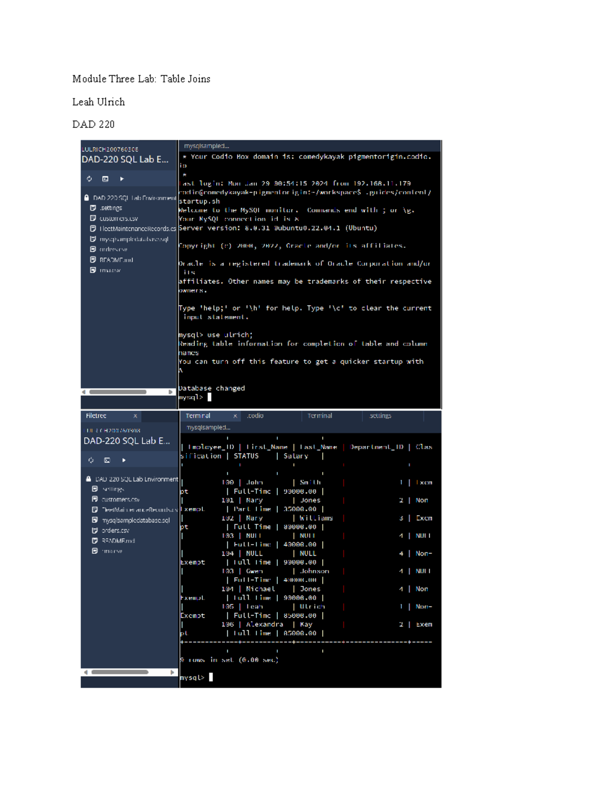 Module Three Lab Table Joins Update The Name Of The Branches Table That You Created In The