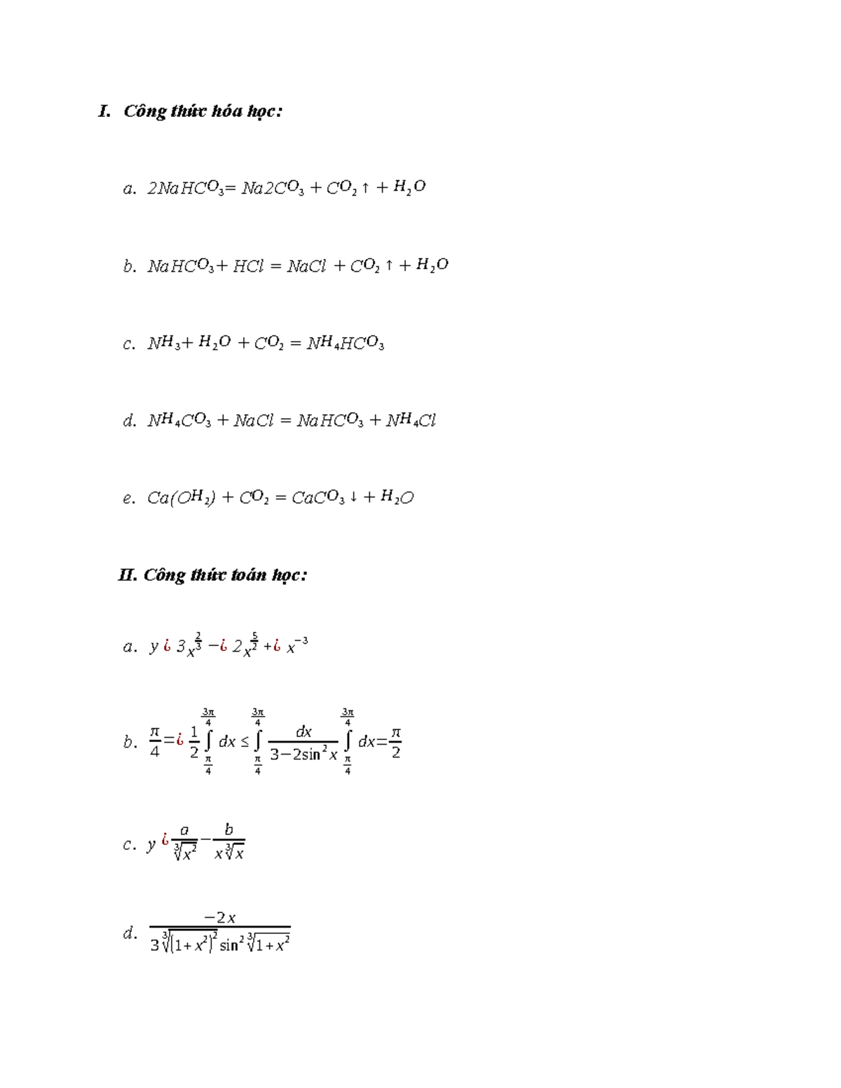 Vidu 4 - dap an tin hoc dai cương - I. Công thức hóa học: a. 2NaHCO 3 ...