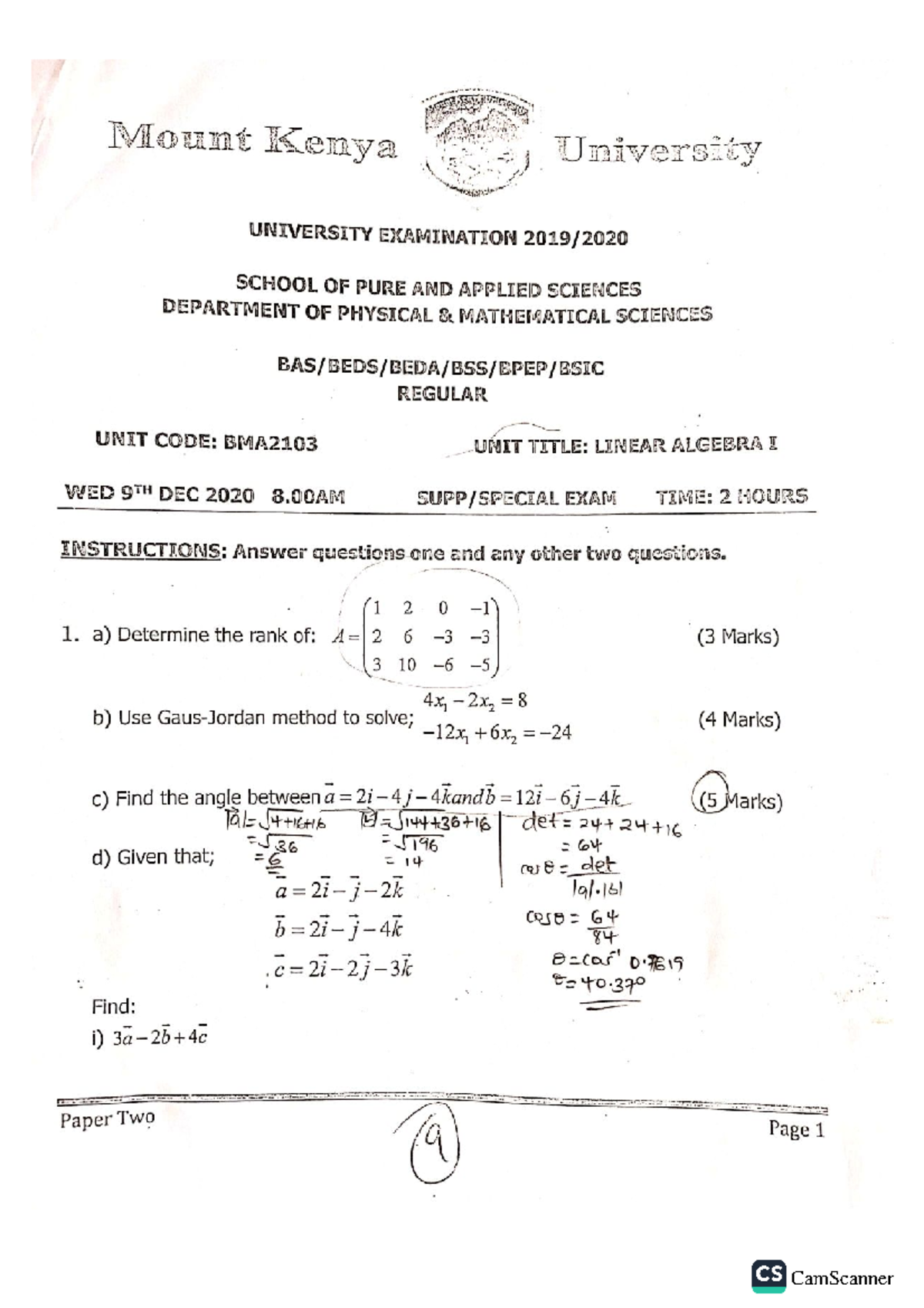 Linear algebra revision - Education - Studocu