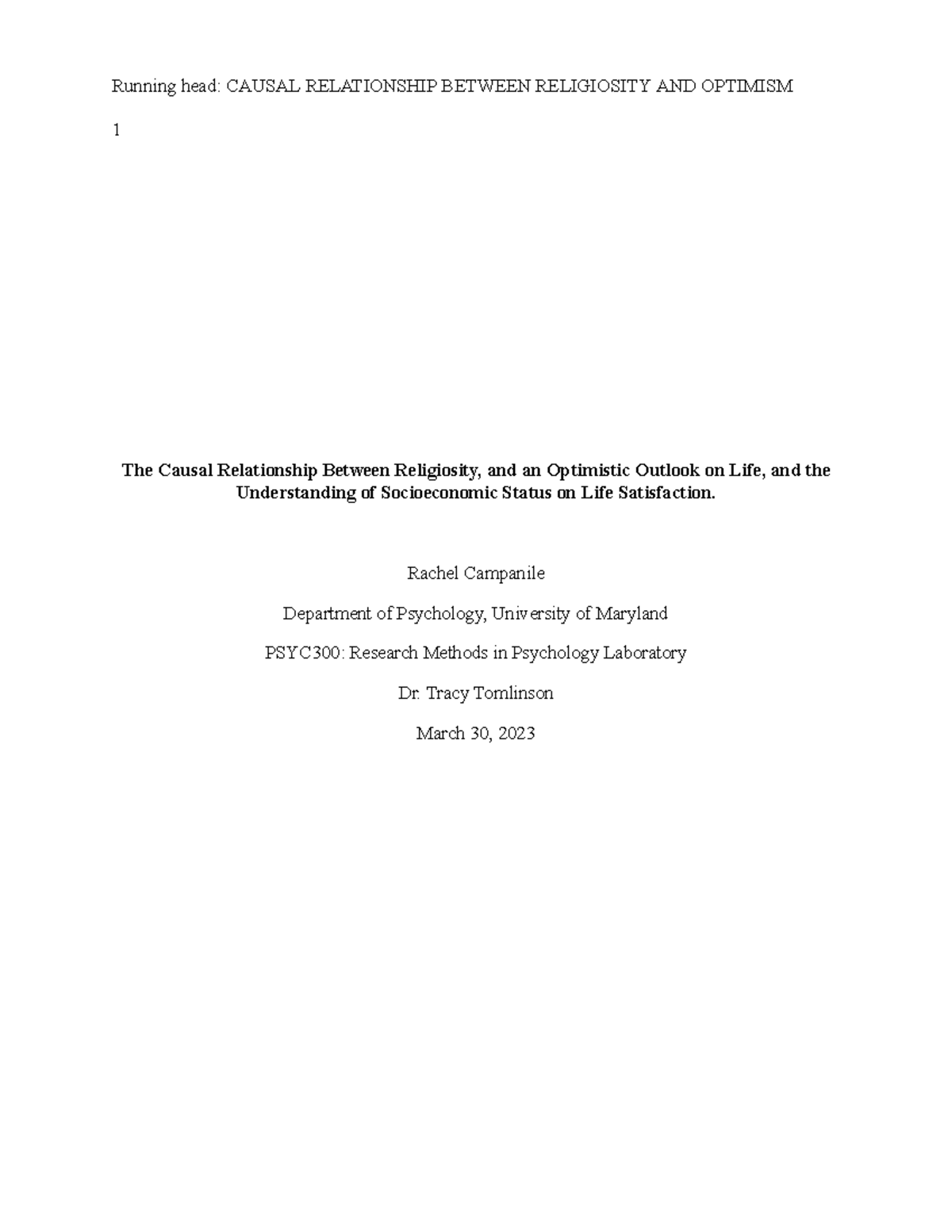 APA Report 7 Experimental Introduction and Methods Rough Draft ...