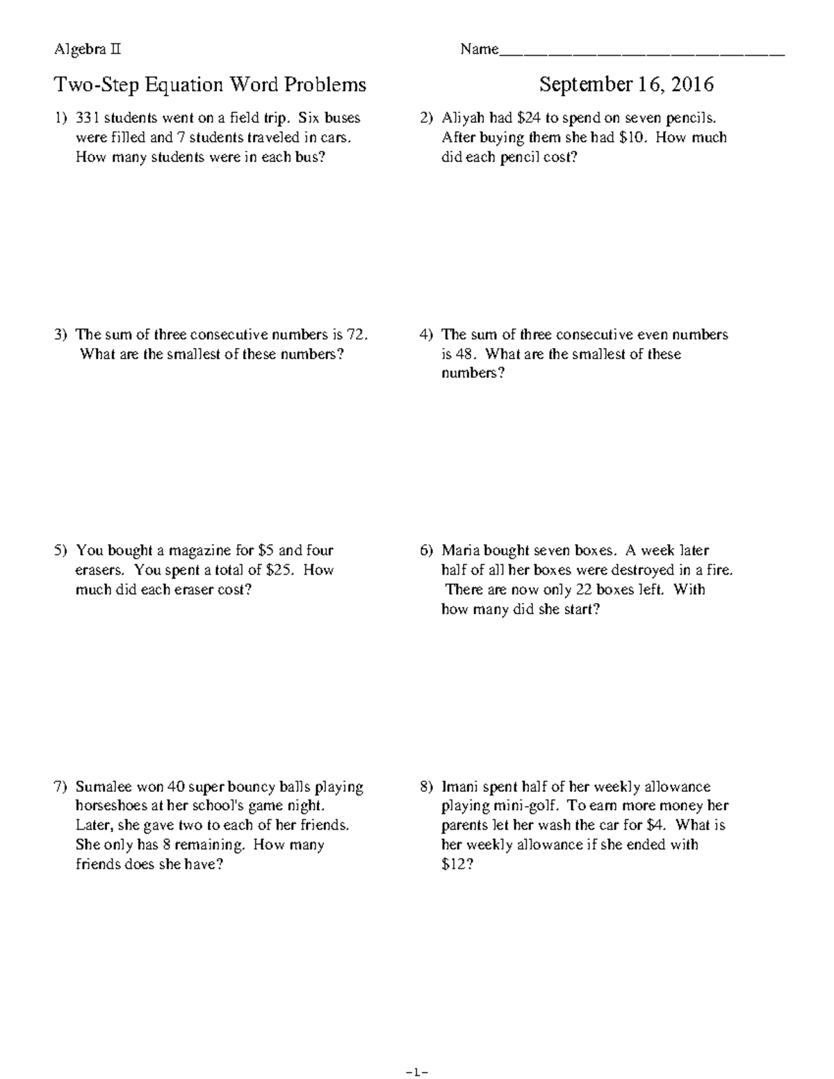 Word Problems Algebra 2 - ©B y 2 C 0 Q 1 e 2 q zKtuHtvau cSHo 3 ...