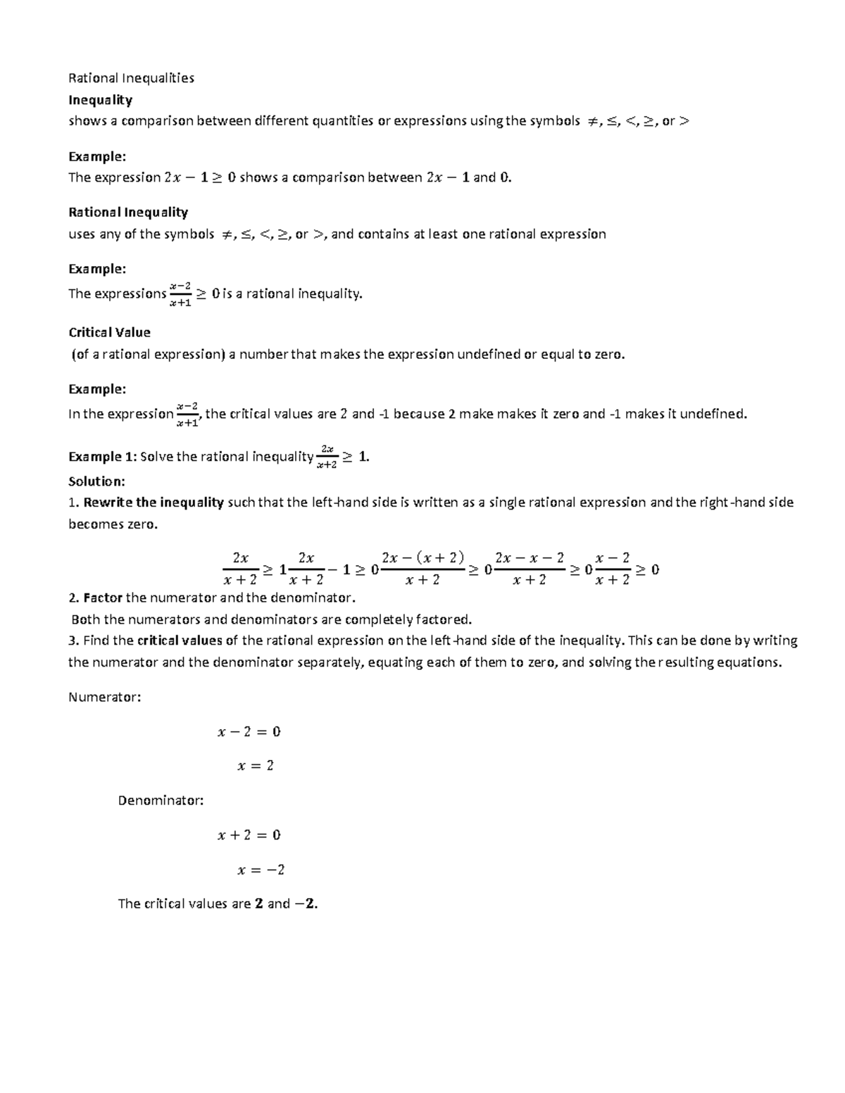 Rational-Inequalities - Rational Inequalities Inequality shows a ...