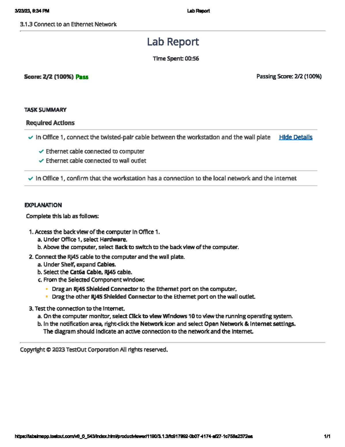 3.1.3 Connect to an Ethernet Network - 8:34 PM Lab Report 3.1 Connect to an Ethernet Network Lab ...