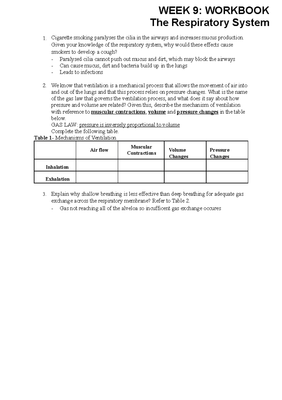 Week 9 respiratory system Workbook questions - 1. Cigarette smoking ...