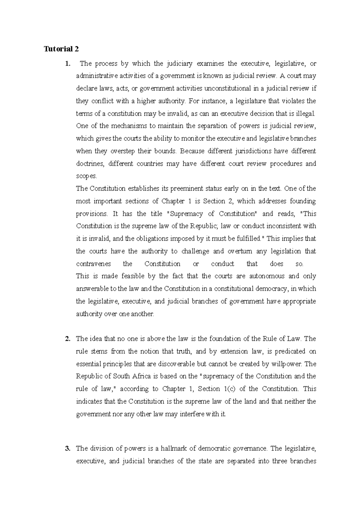 constitutional law tutorial 2 - Tutorial 2 The process by which the ...
