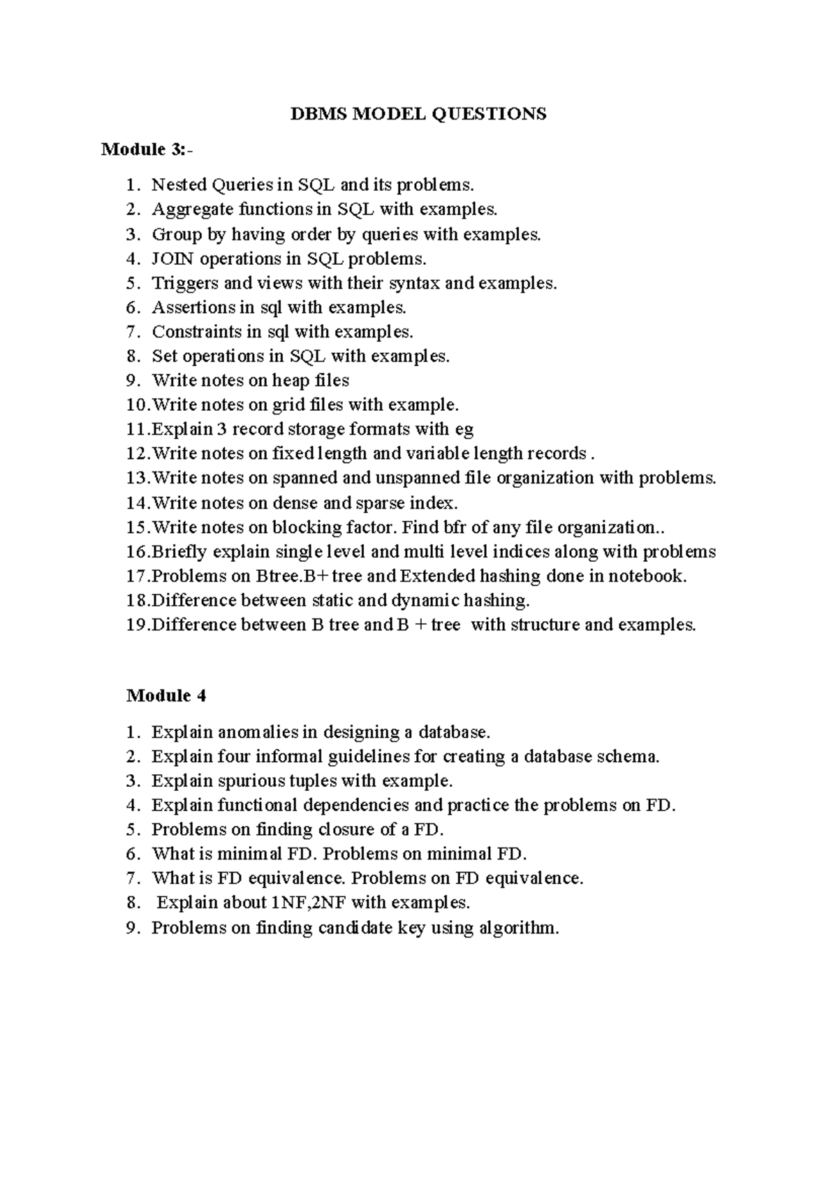 Download 17139698950 Module 34modelquestions - DBMS MODEL QUESTIONS ...