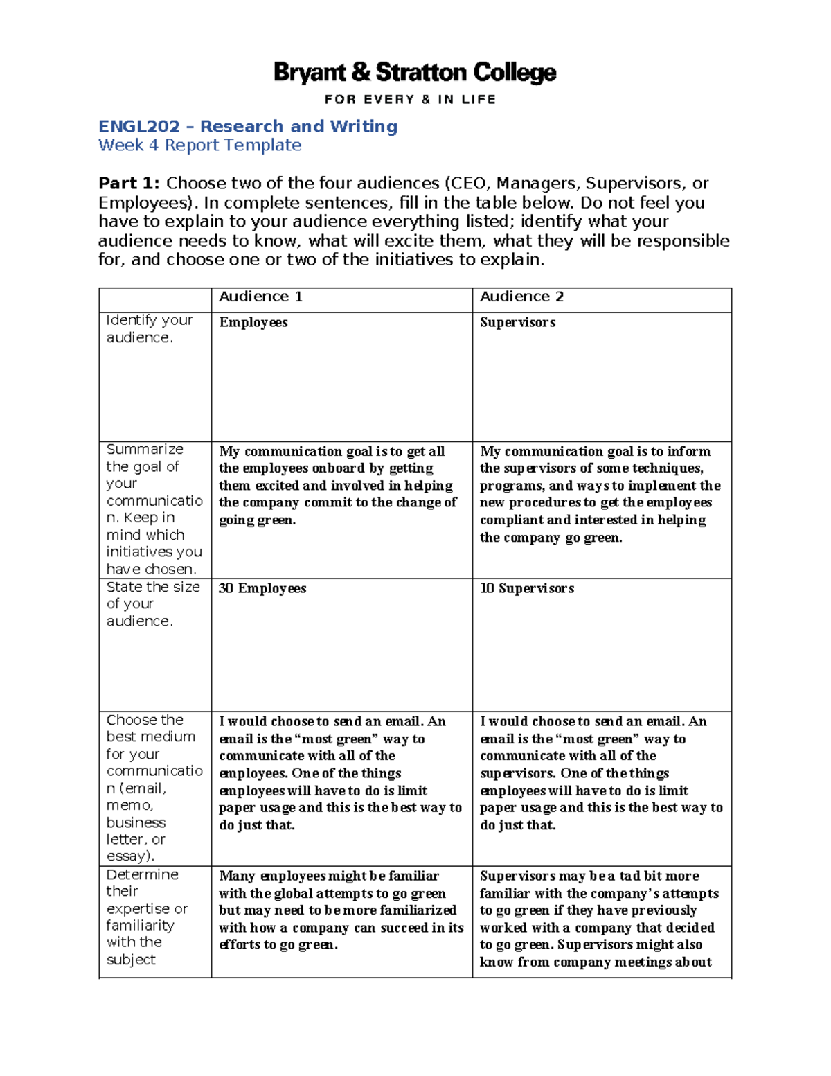 ENGL202 - Week 4 Report - N/A - ENGL202 – Research and Writing Week 4 Report Template Part 1 ...