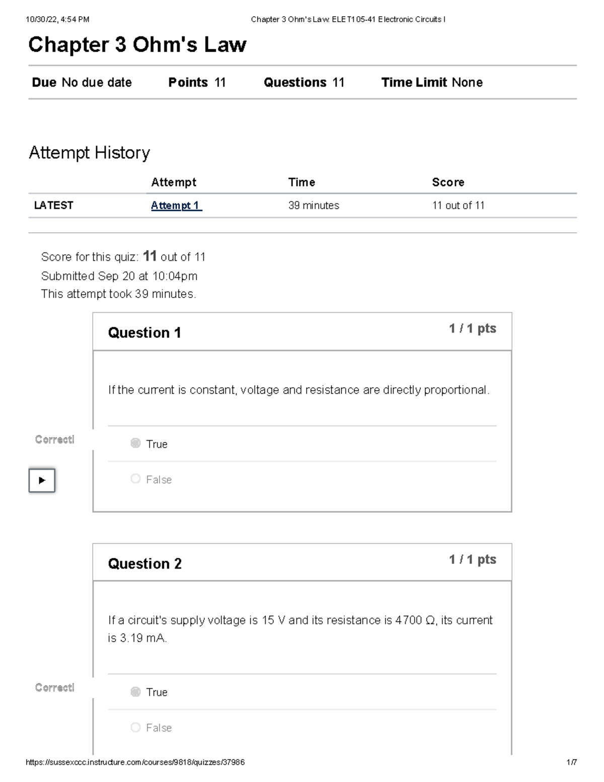 Chapter 3 Ohm's Law ELET105-41 Electronic Circuits I - Chapter 3 Ohm's ...