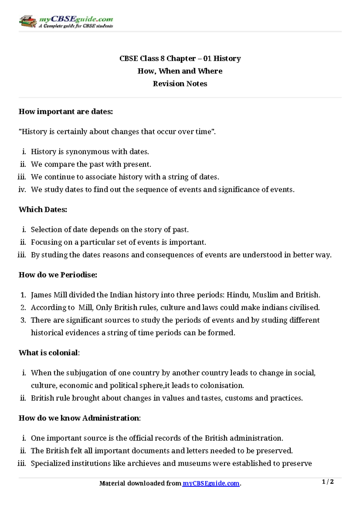 8 soc sci his revision notes ch1 - Material downloaded from myCBSEguide ...