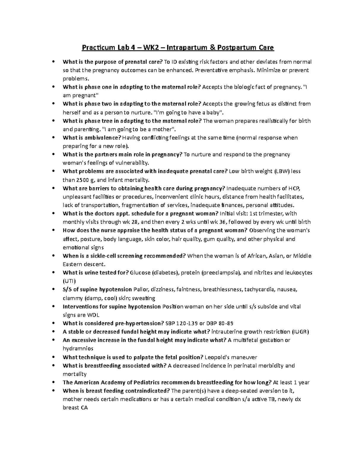 Prac Lab 4-WK2-Intrapartum & postpartum care - Practicum Lab 4 – WK2 ...