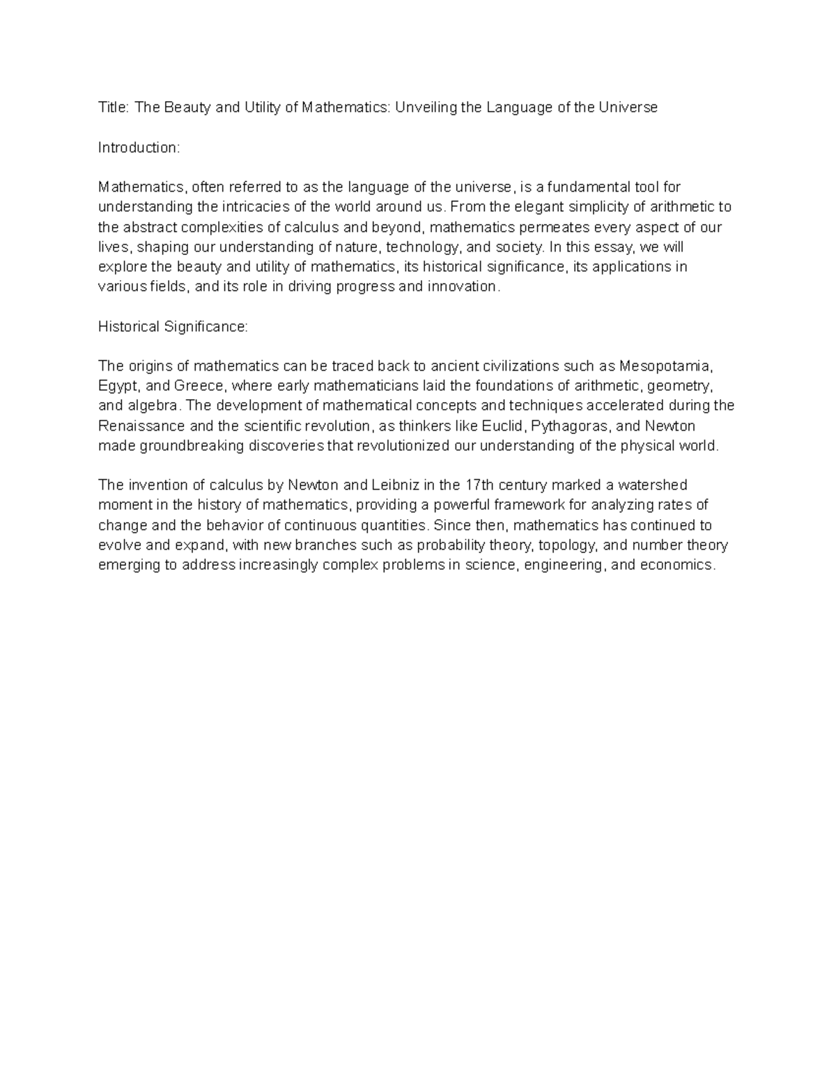 Mathematics - From the elegant simplicity of arithmetic to the abstract ...