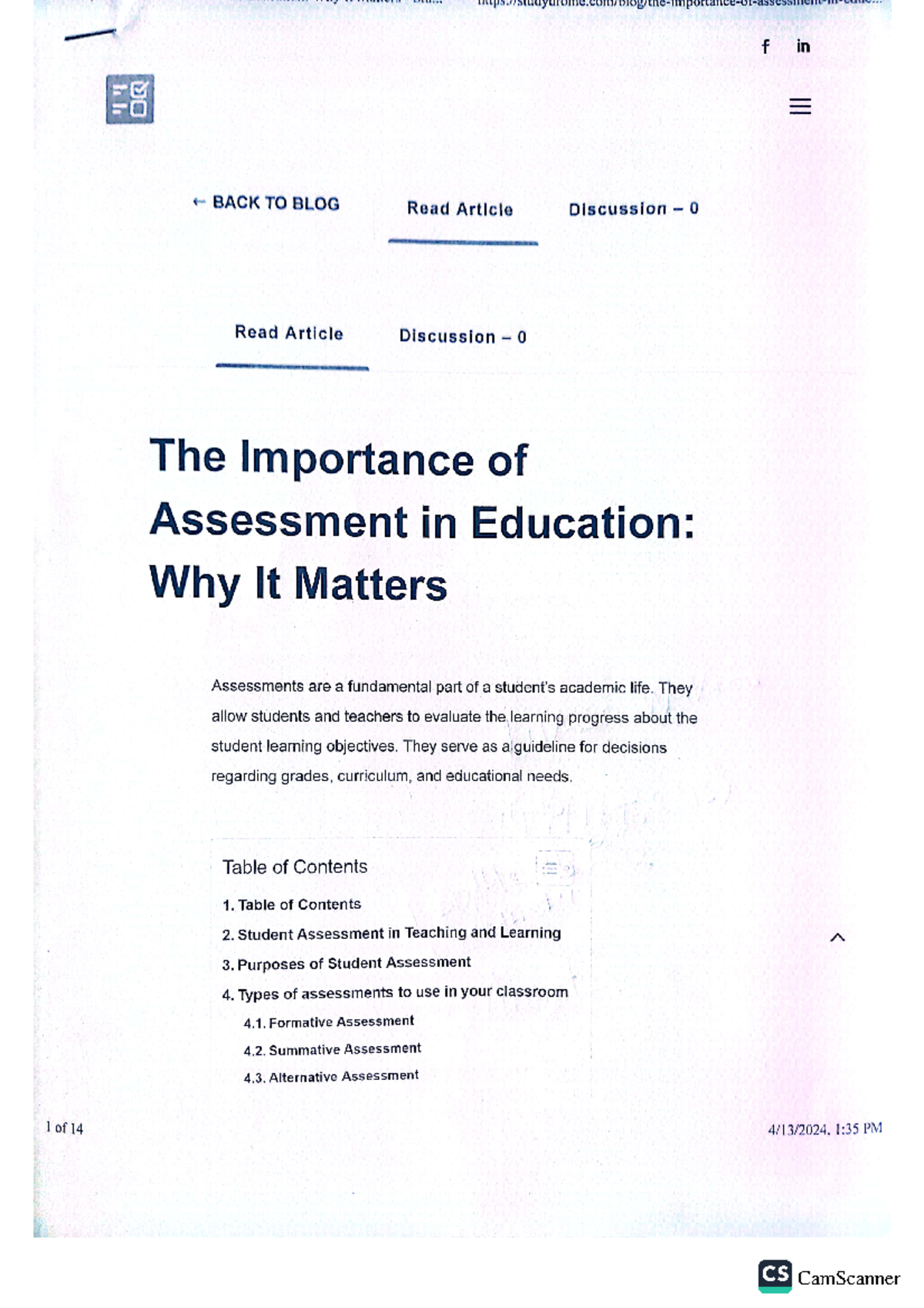 Importance of Assessment in Education. - They allow students and ...