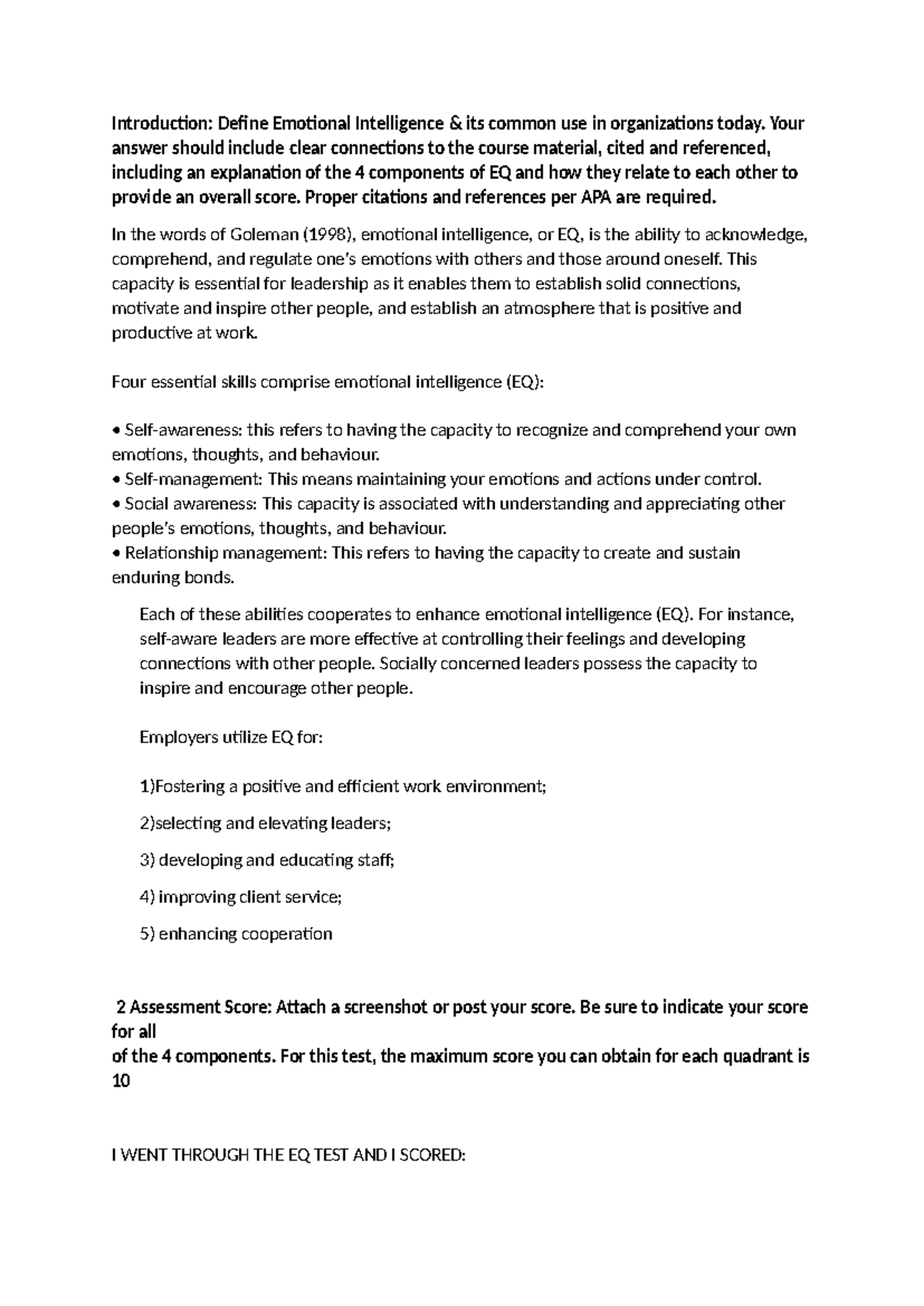 EQ Assessment - INFO - Introduction: Define Emotional Intelligence ...