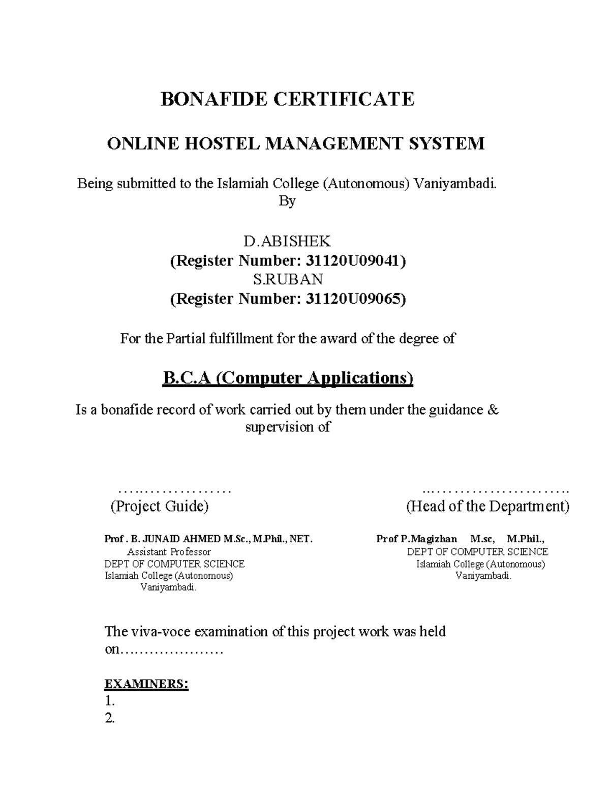 717526701 Hostel Management System Project - BONAFIDE CERTIFICATE ...